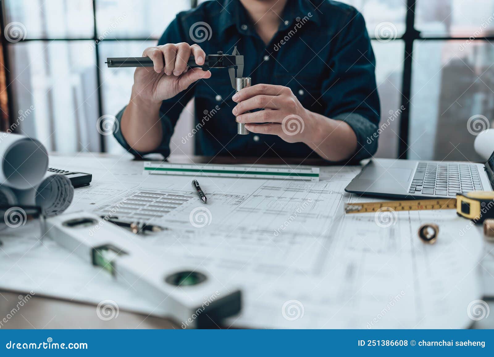 Engineering Hands Hold Vernier Caliper Working and Checking Joint Pipe ...