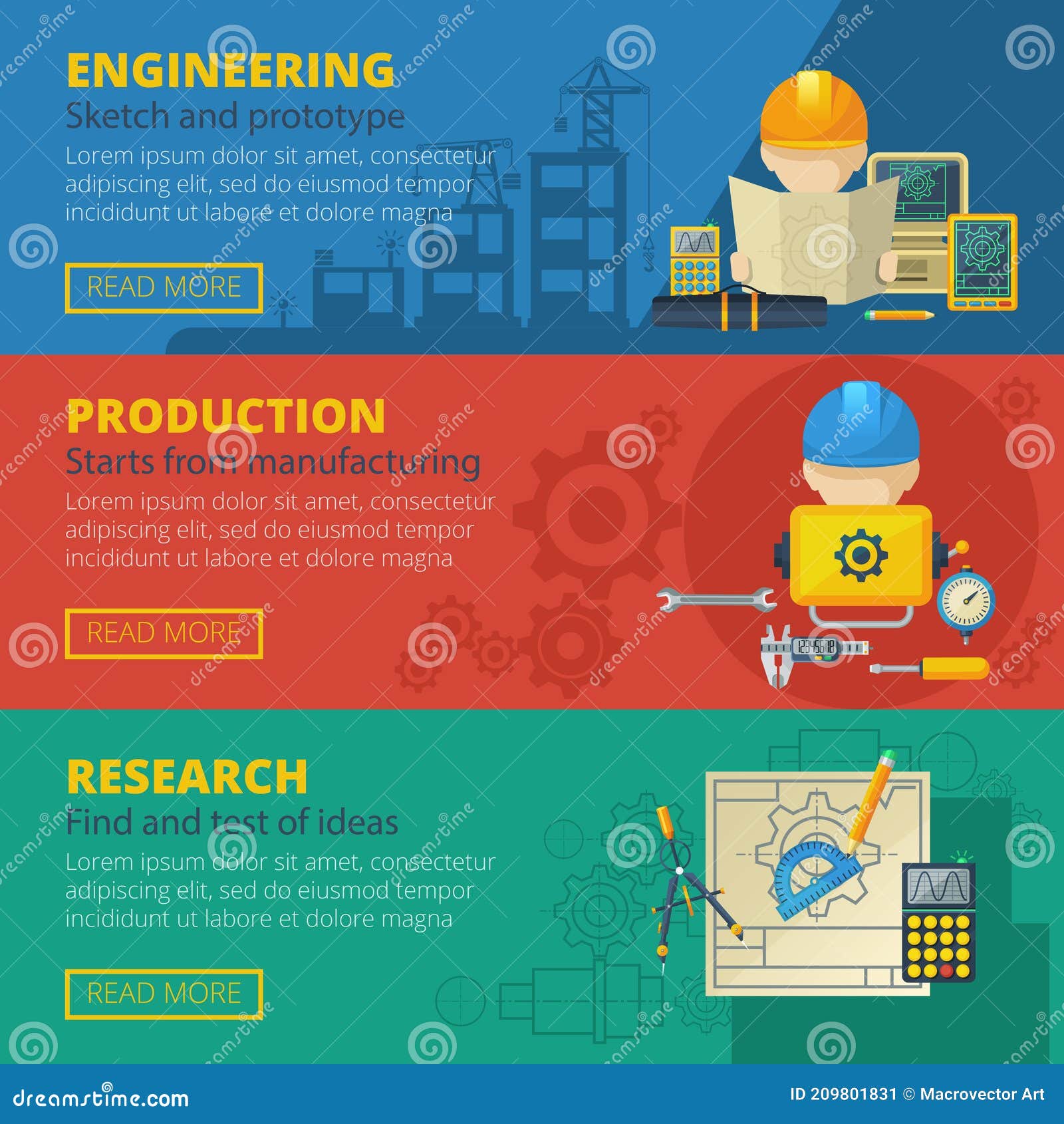 .Engineering 3 Horizontal Flat Banners Set Stock Vector - Illustration ...