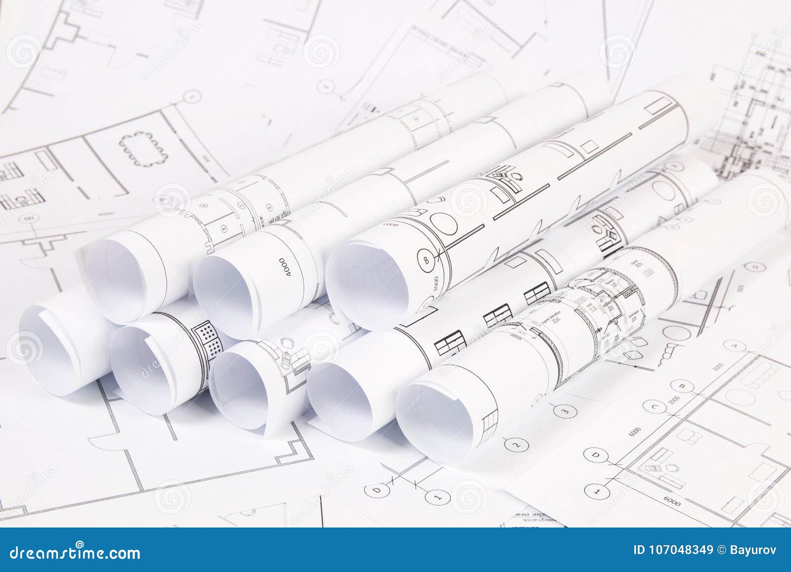 Engineering House Drawings and Blueprints. Stock Image - Image of plan ...