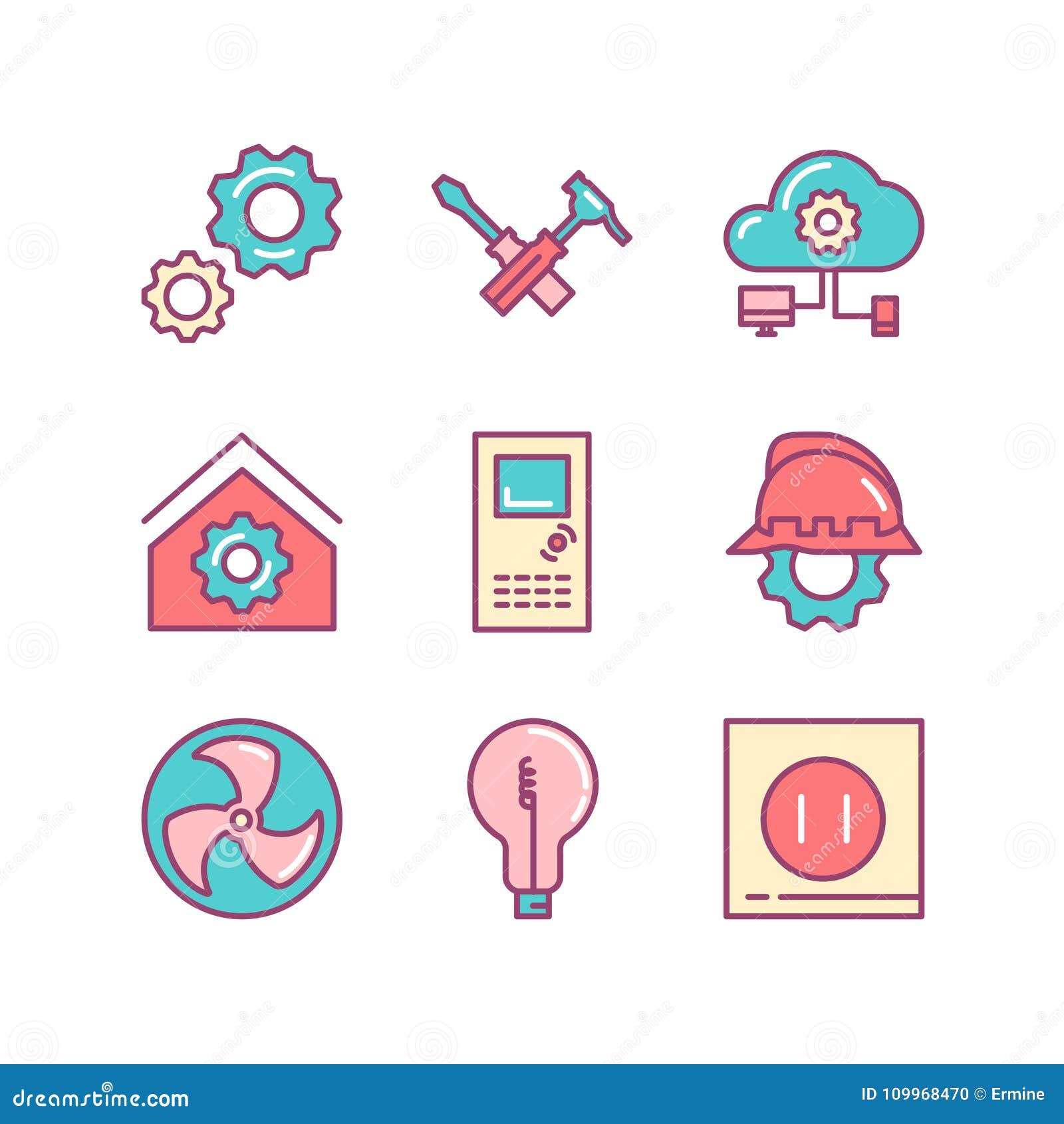 Engineering House Icons. Engineering and Construction Icons. Design ...