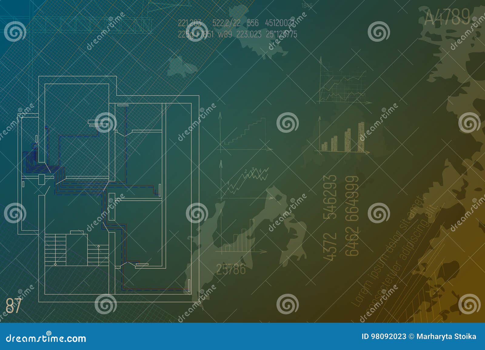 Engineering HVAC Project. Heating Blueprint. Architecture Sketch with ...