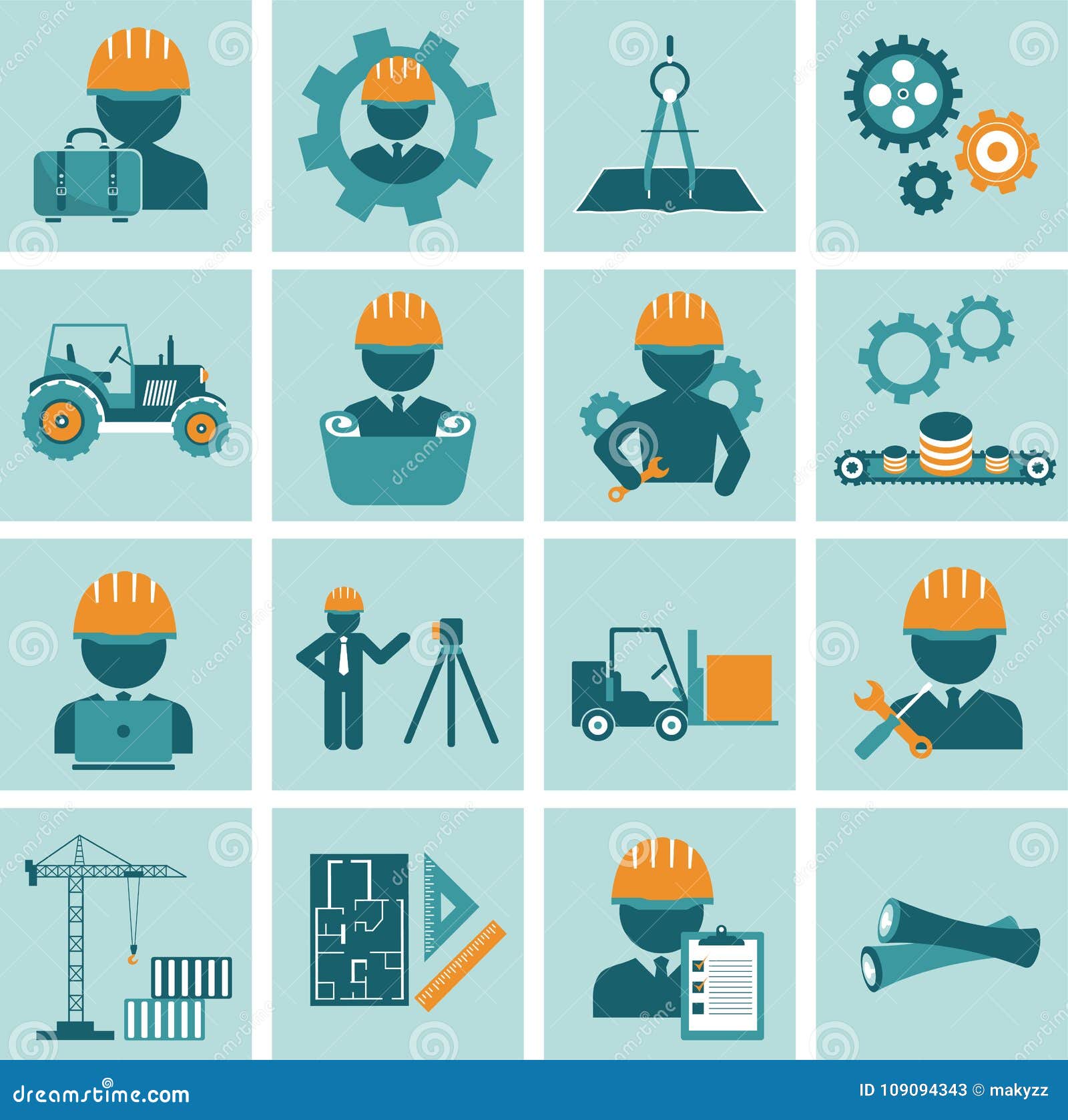 Engineering Icon Set. Engineer Construction Equipment Machine Operator ...