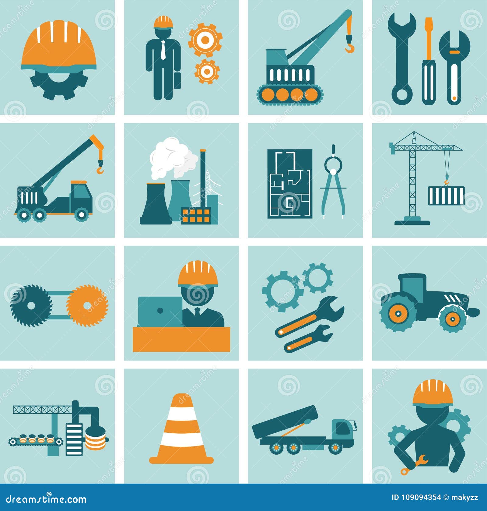 Engineering Icon Set. Engineer Construction Equipment Machine Operator ...