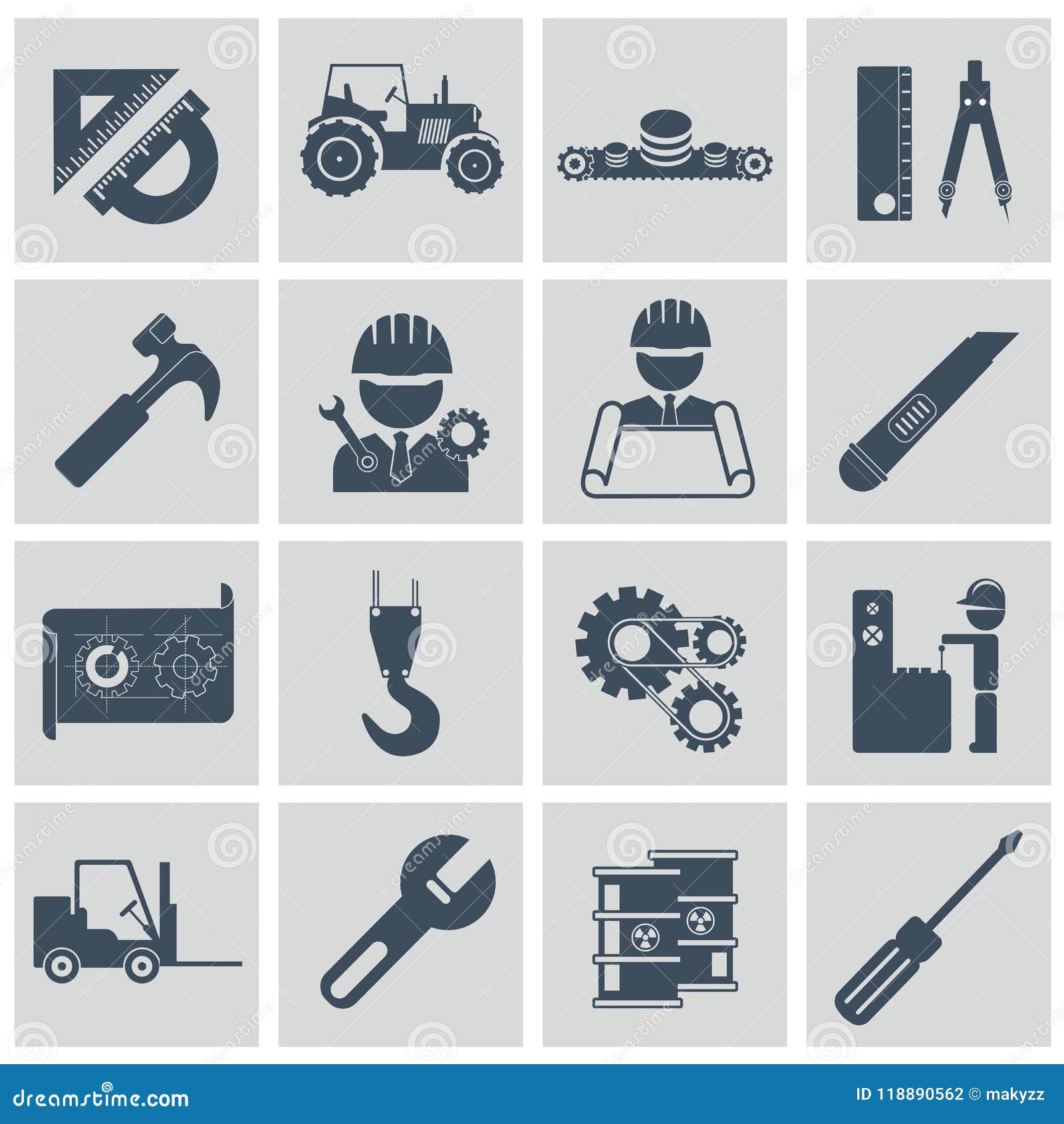 Engineering Icon Set. Engineer Construction Equipment Machine Operator ...