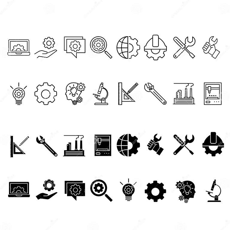 Engineering Icon Vector Set. Manufacturing Illustration Sign Collection ...