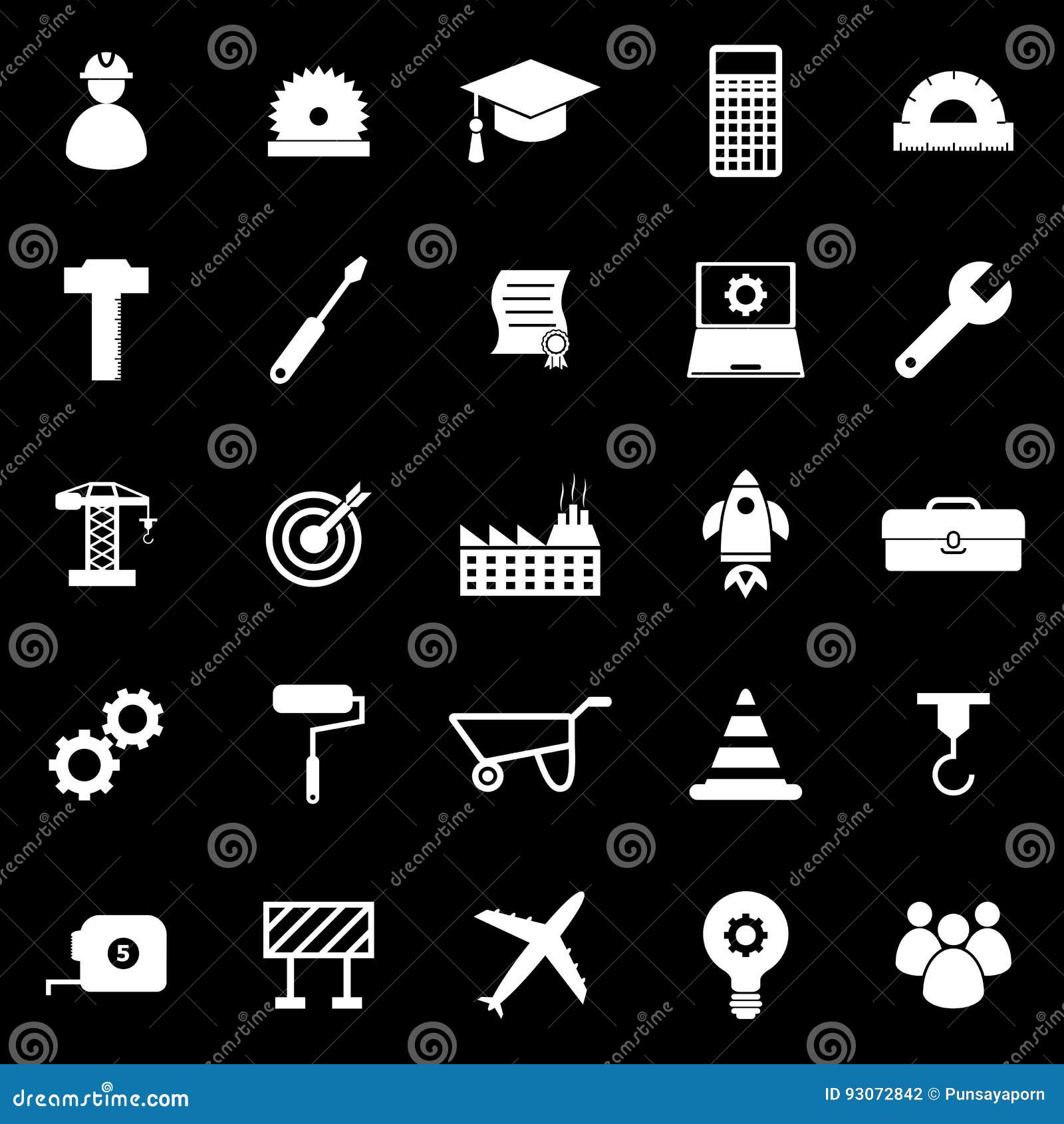 Engineering Icons on Black Background Stock Vector - Illustration of ...
