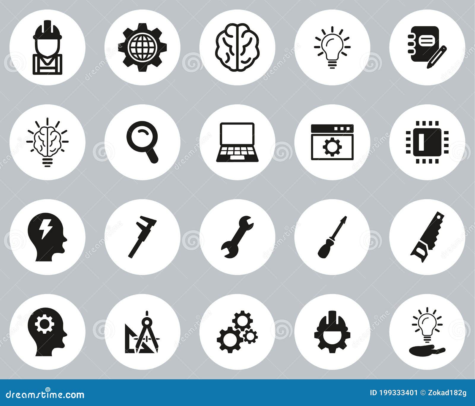 Engineering Icons Black & White Flat Design Circle Set Big Stock Vector ...