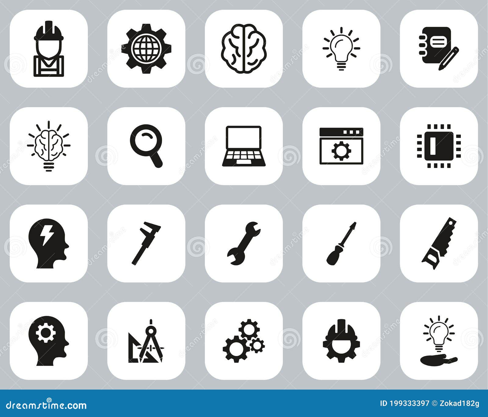 Engineering Icons Black & White Flat Design Set Big Stock Vector ...