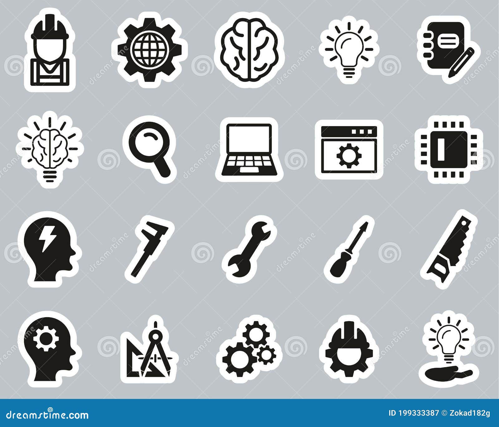 Engineering Icons Black & White Sticker Set Big Stock Vector ...