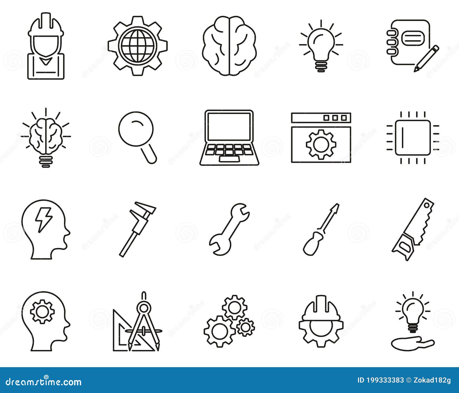Engineering Icons Black & White Thin Line Set Big Stock Vector ...