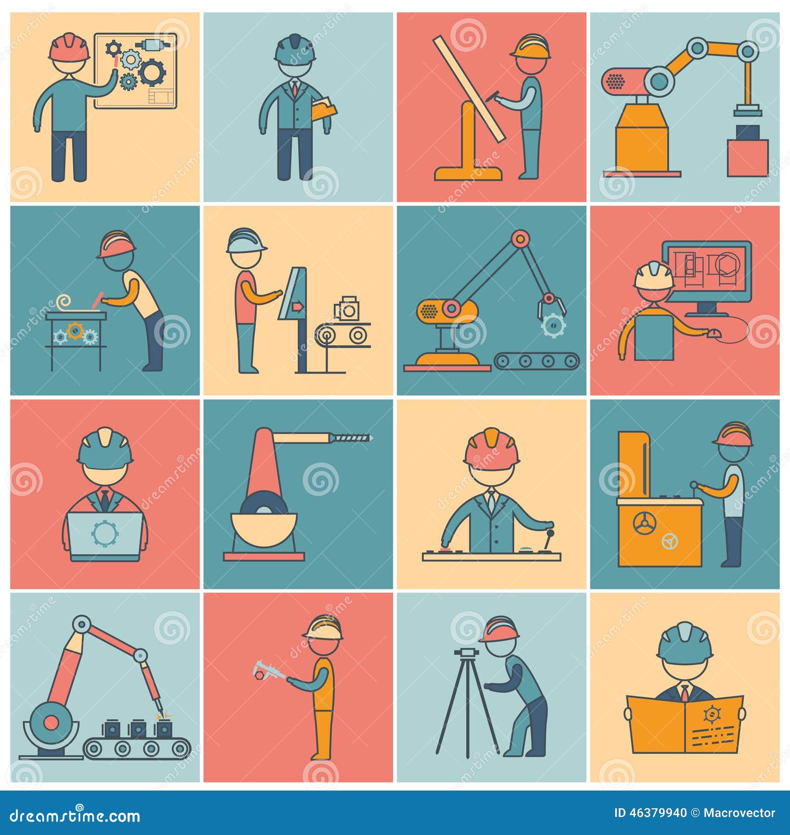 Engineering Icons Flat Line Stock Vector - Illustration of figure ...