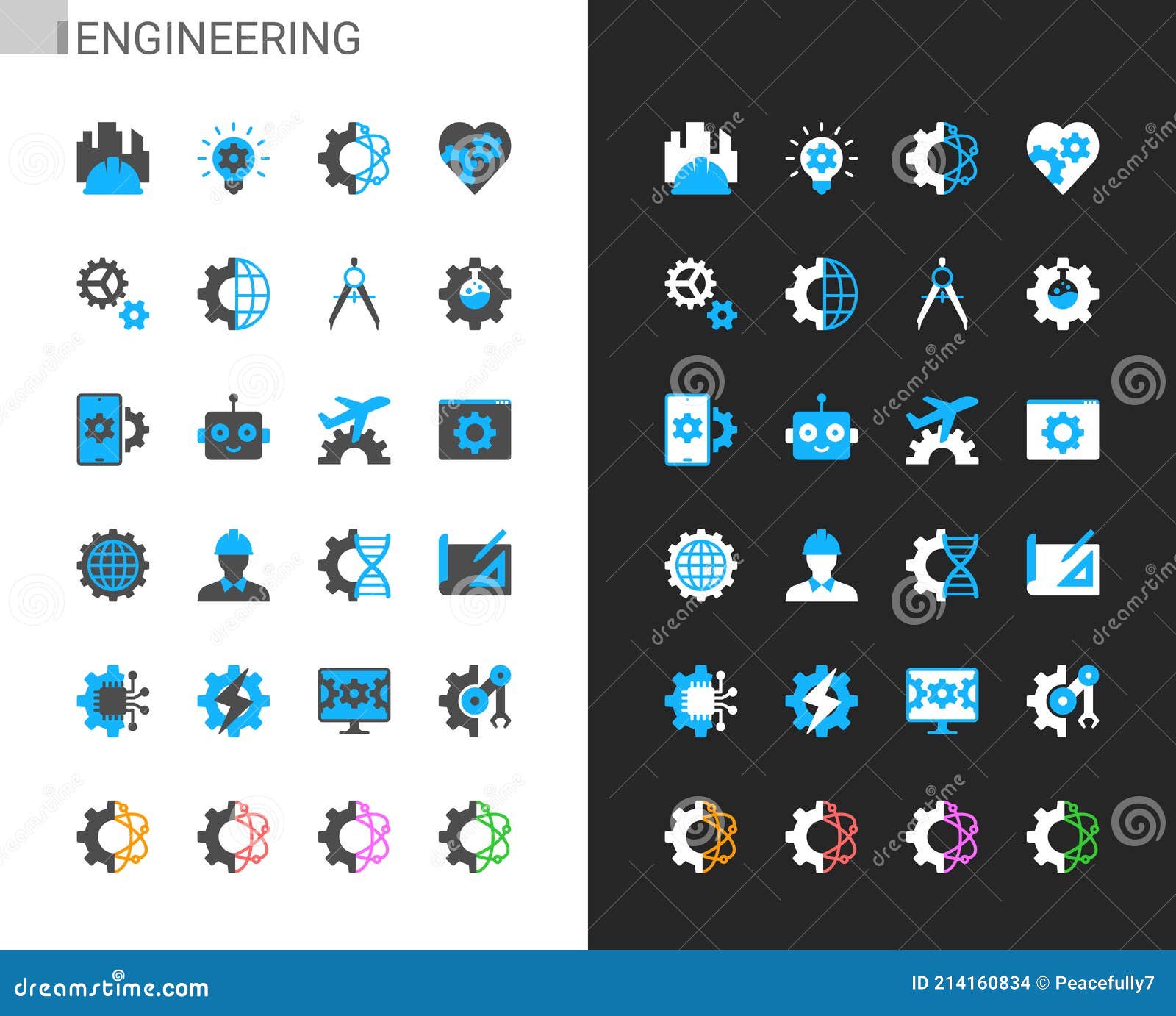 Engineering Icons Light and Dark Theme Stock Vector - Illustration of ...