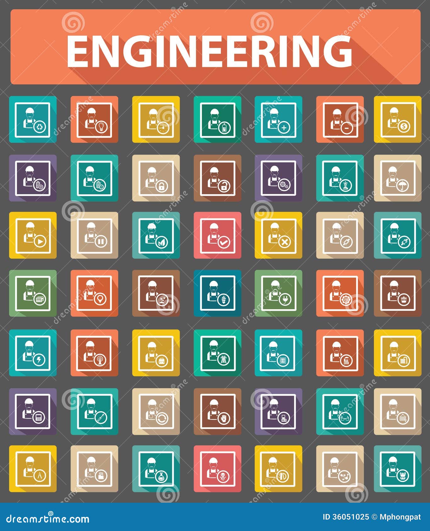 Engineering Icons,Retro Style,Colorful Version Stock Illustration ...