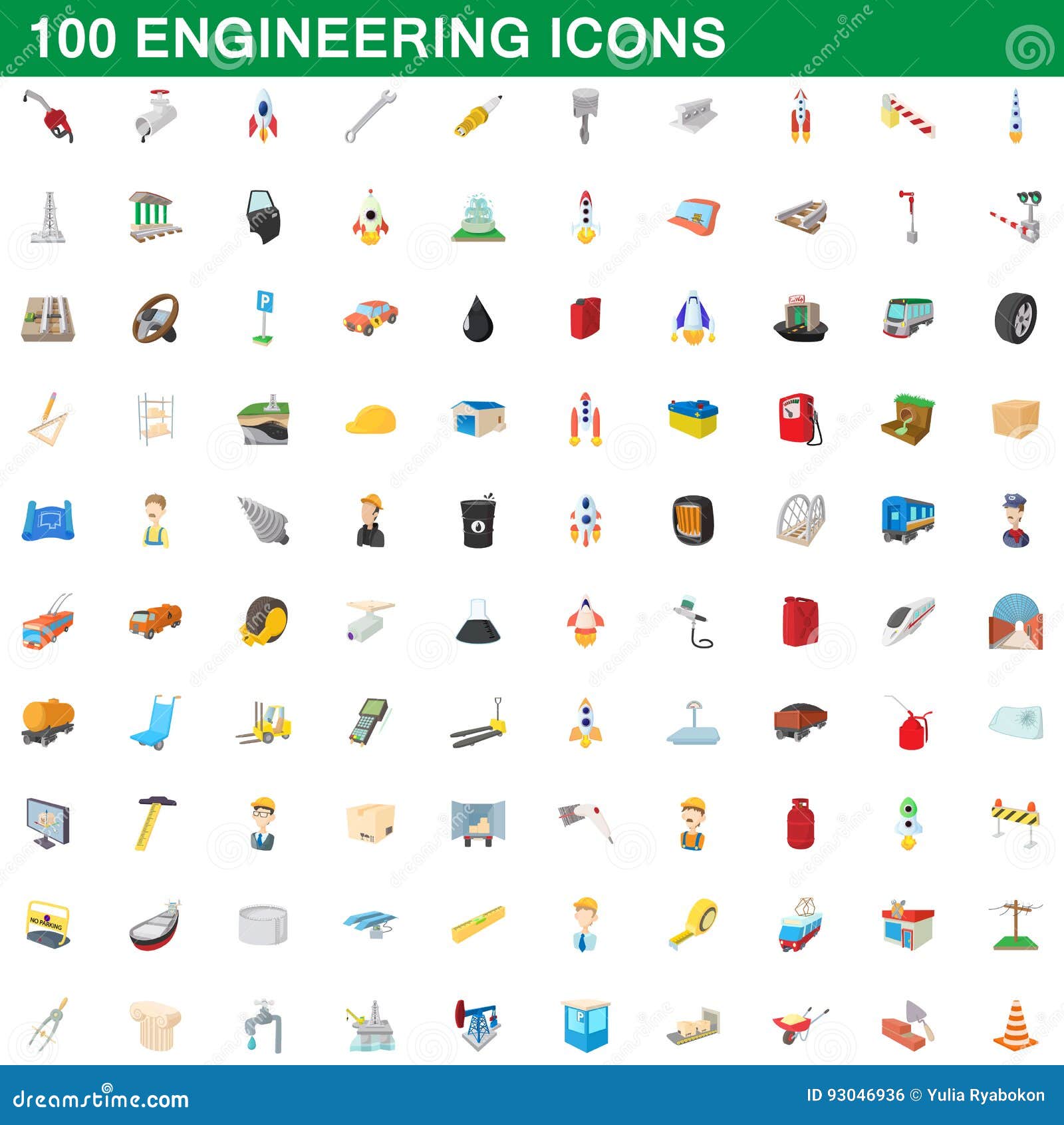 100 Engineering Icons Set, Cartoon Style Stock Vector - Illustration of ...