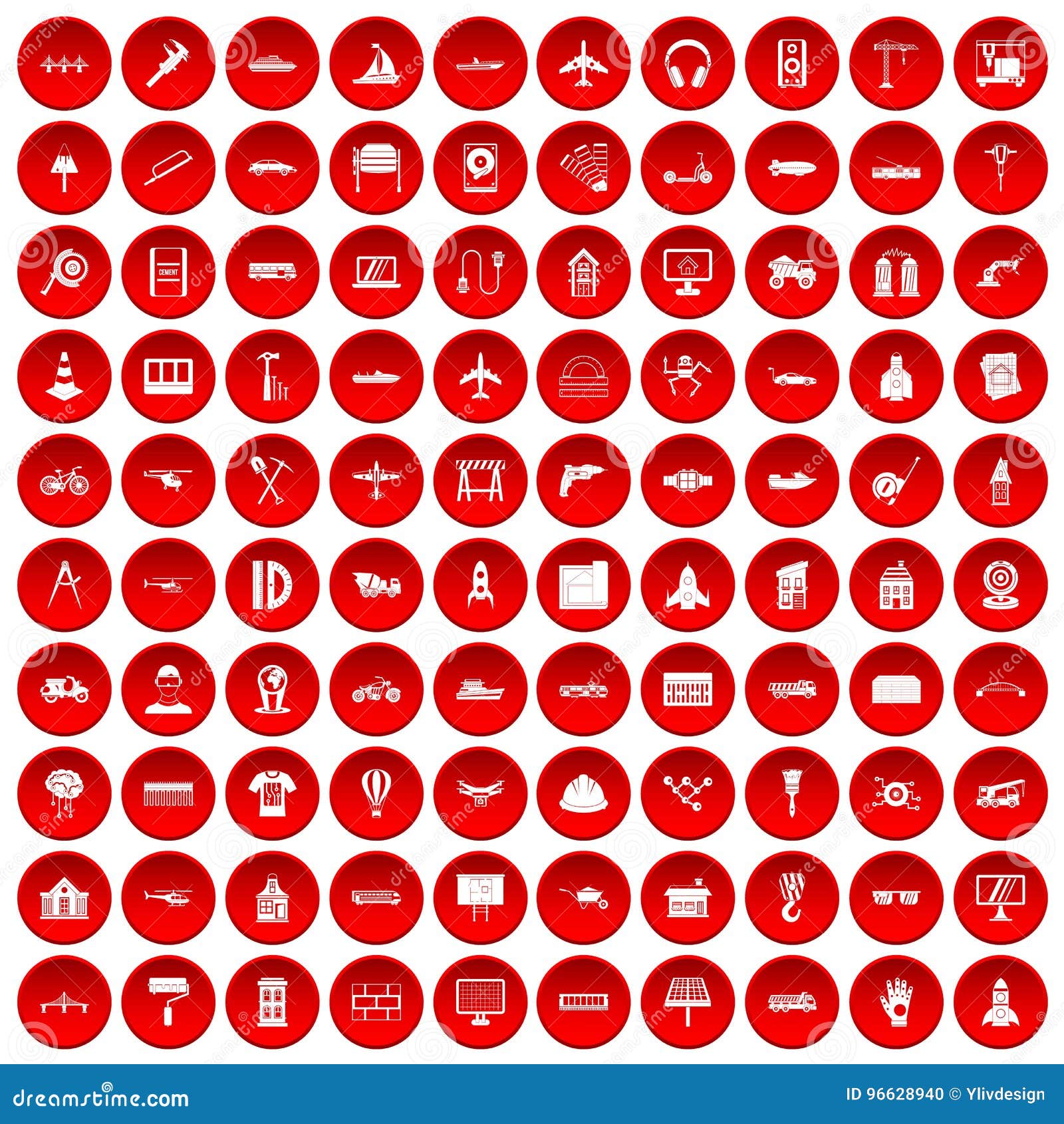 100 Engineering Icons Set Red Stock Vector - Illustration of drawings ...