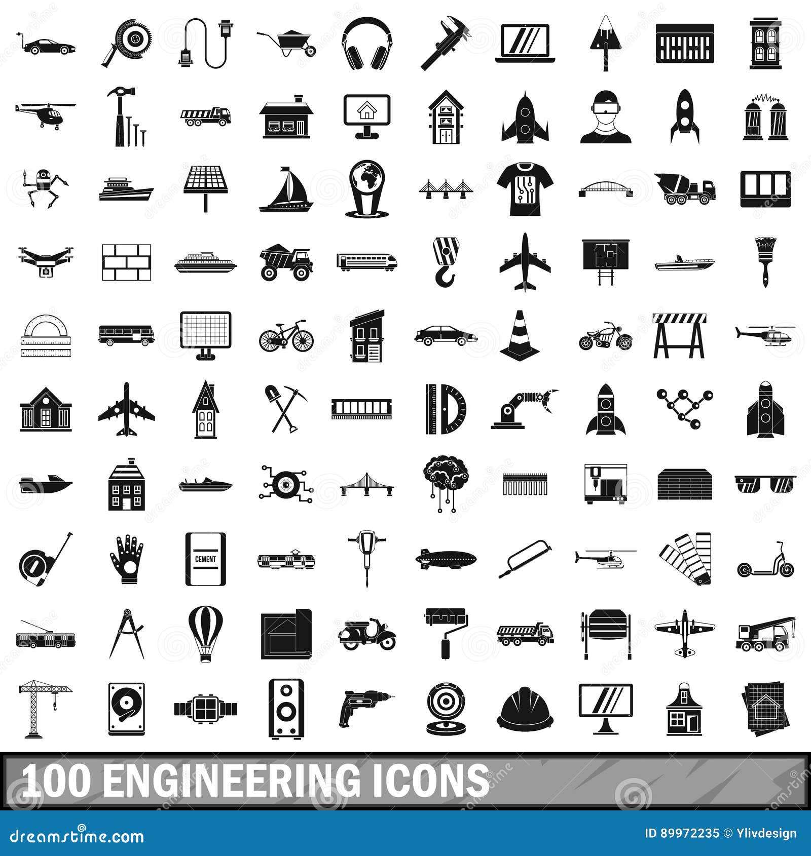 100 Engineering Icons Set, Simple Style Stock Vector - Illustration of ...