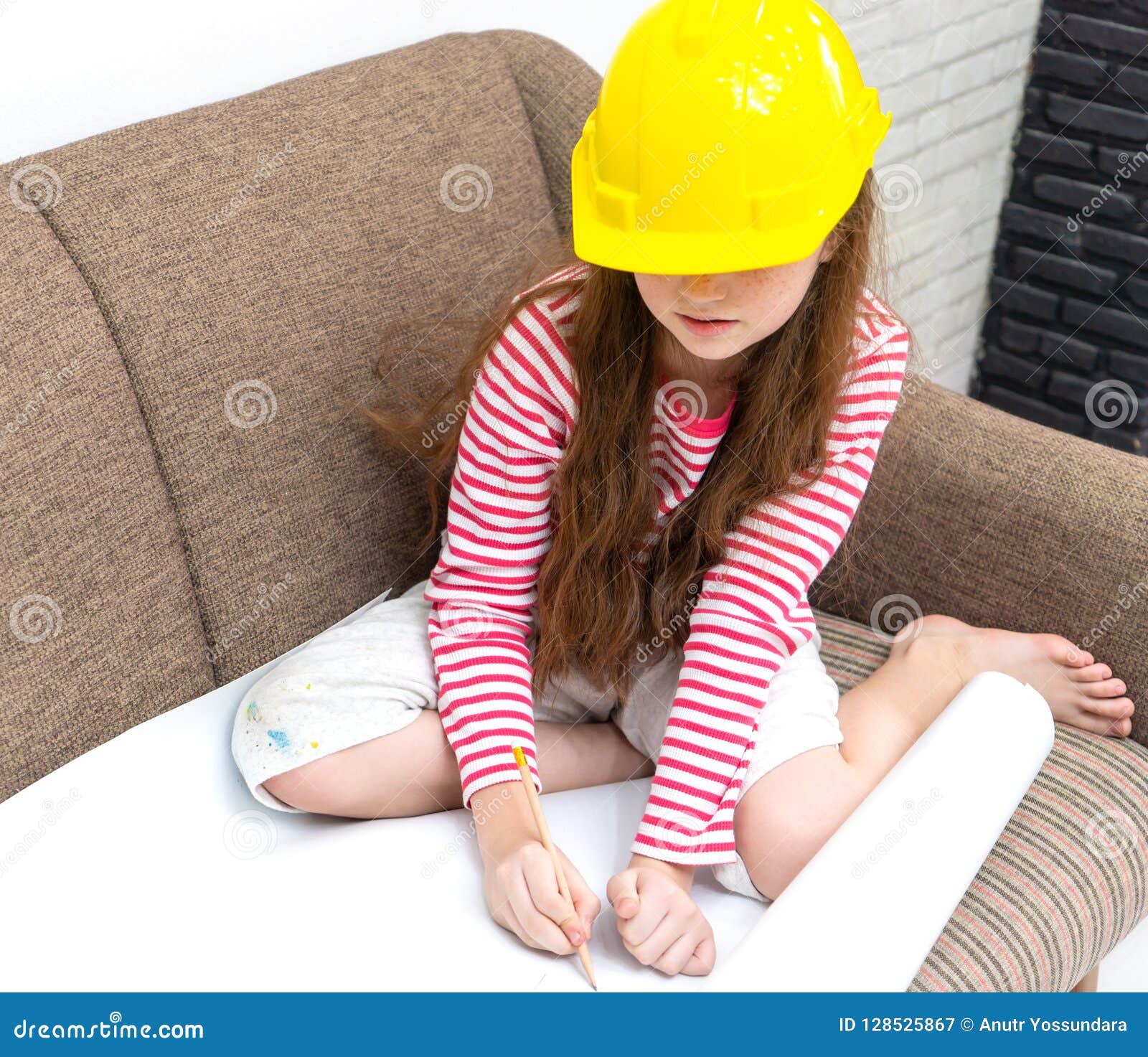 Engineering Kid Drawing on Plan Education Concept Stock Image - Image ...