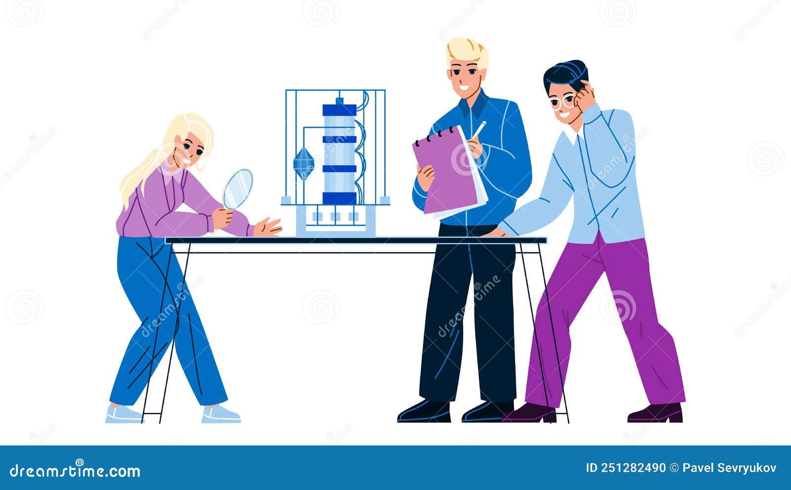 Engineers Thinking On Drafts And Projects Of Construction Cartoon ...