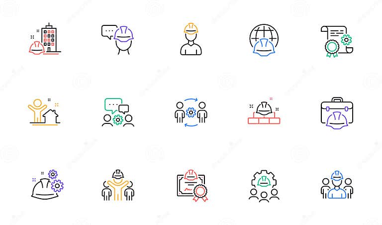 Engineering Line Icons Set. Technical Documentation, Teamwork and People Vector Stock ...
