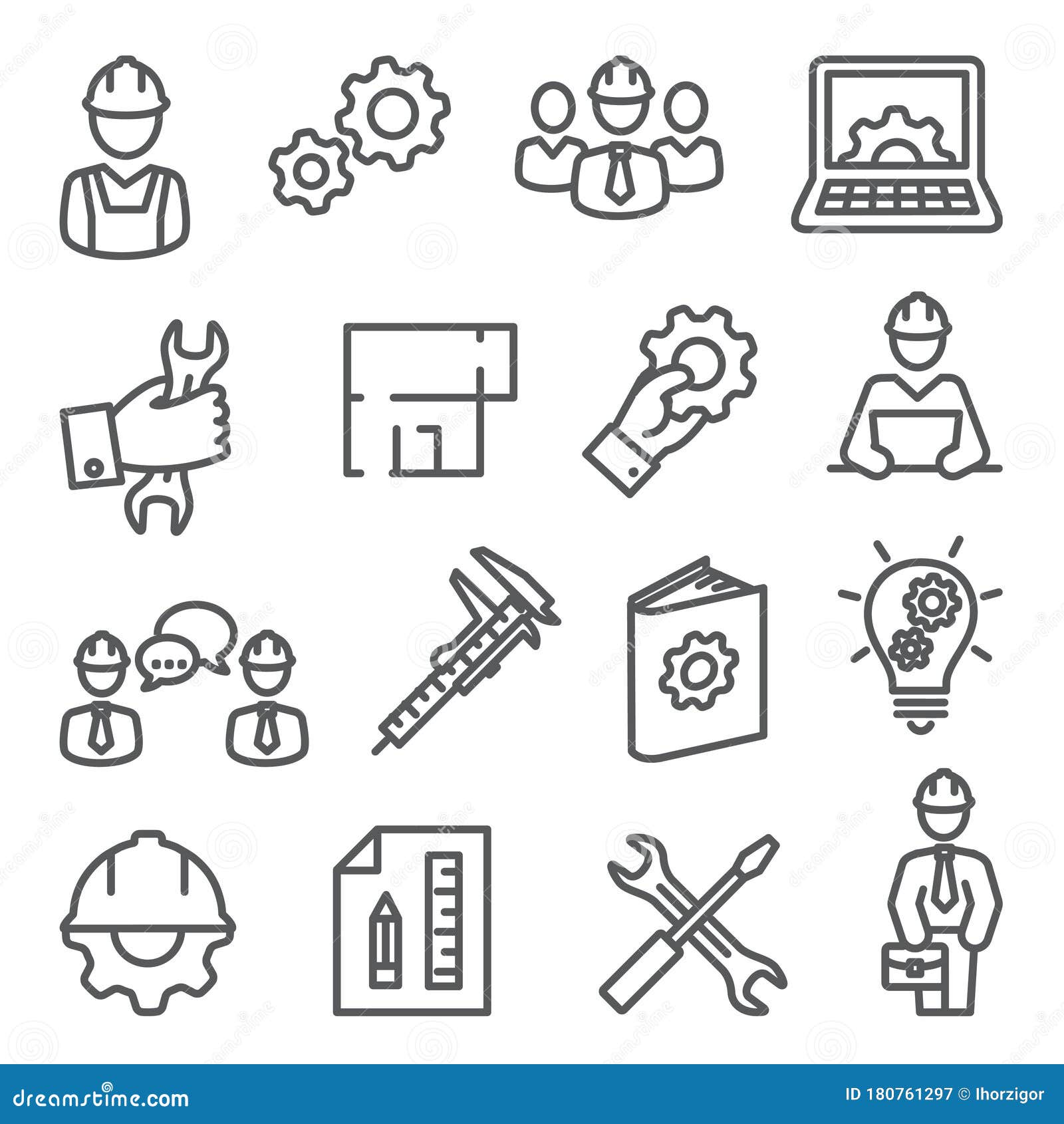 Engineering Line Icons. Work Project, Mechanical And Electrical ...