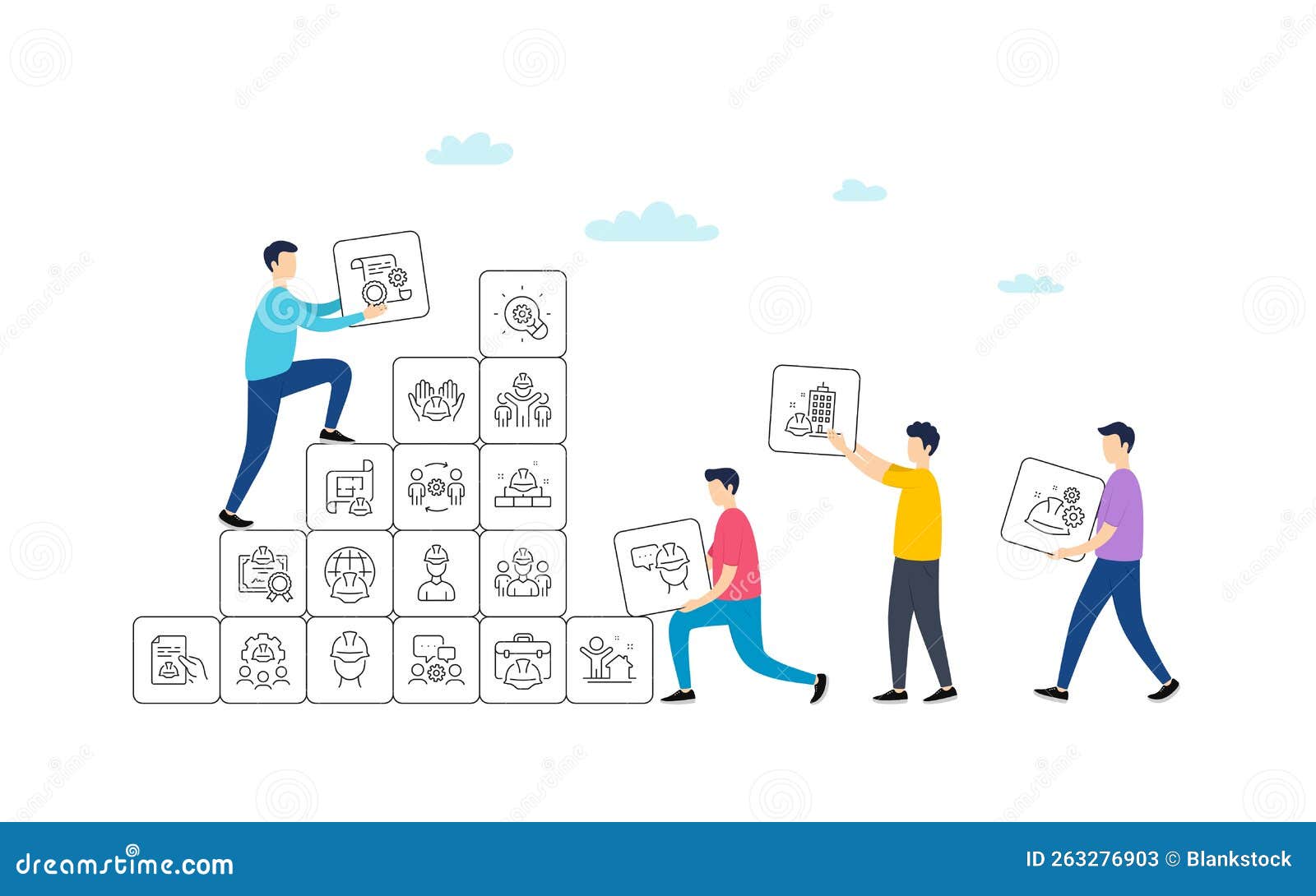 Engineering Line Icons. Teamwork, People and Technical Documentation ...