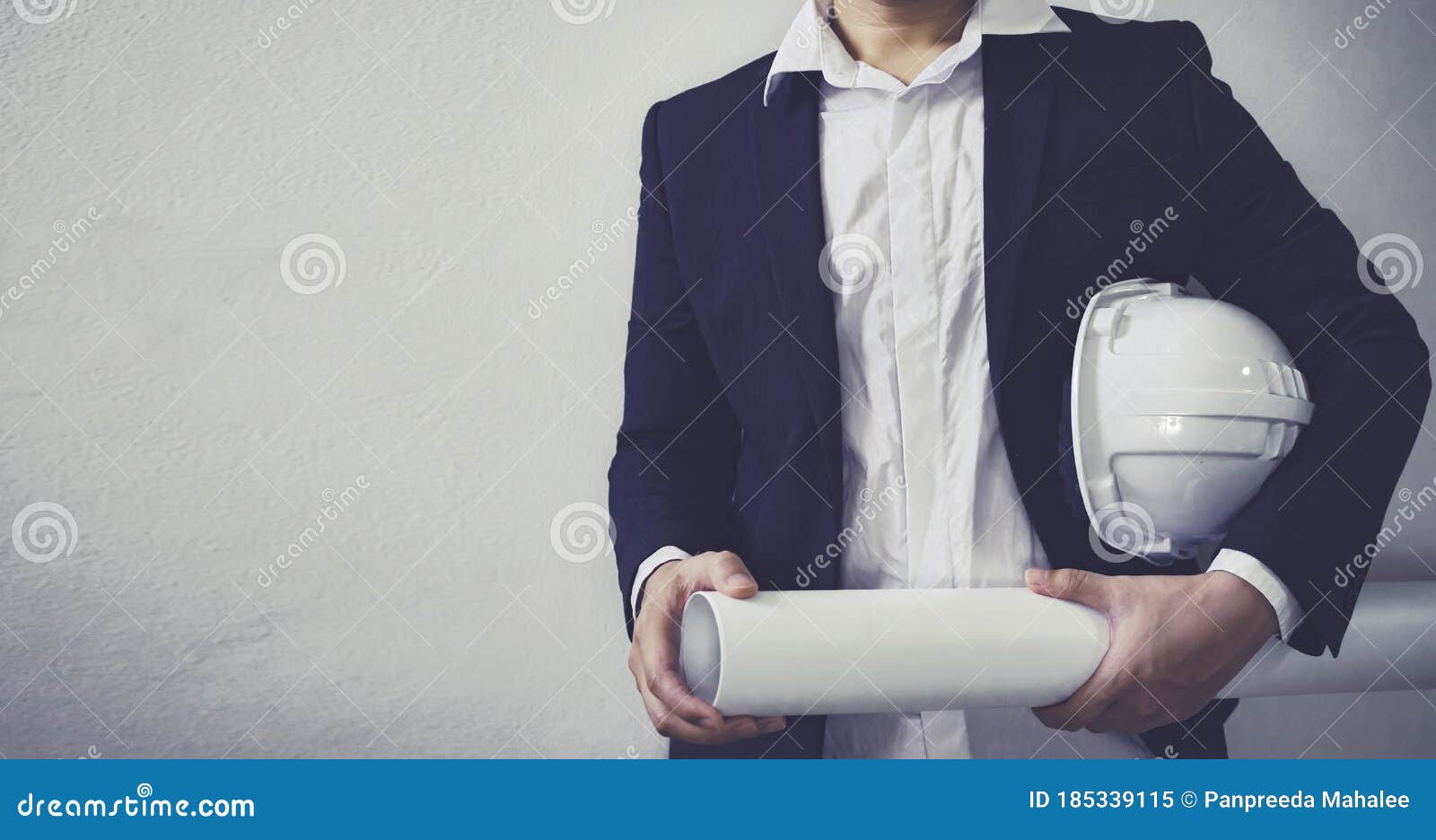 Engineering Man Holding a Drawing Paper and Safety Cap, in Concept of ...