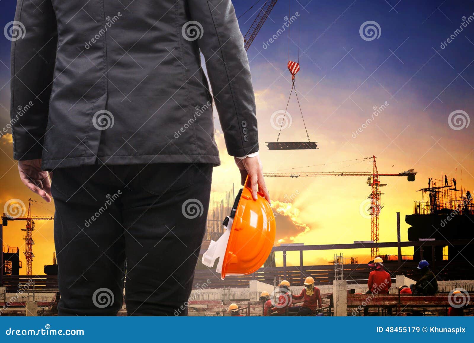 Engineering Man Holding Safety Helmet and Working in Building Co Stock ...
