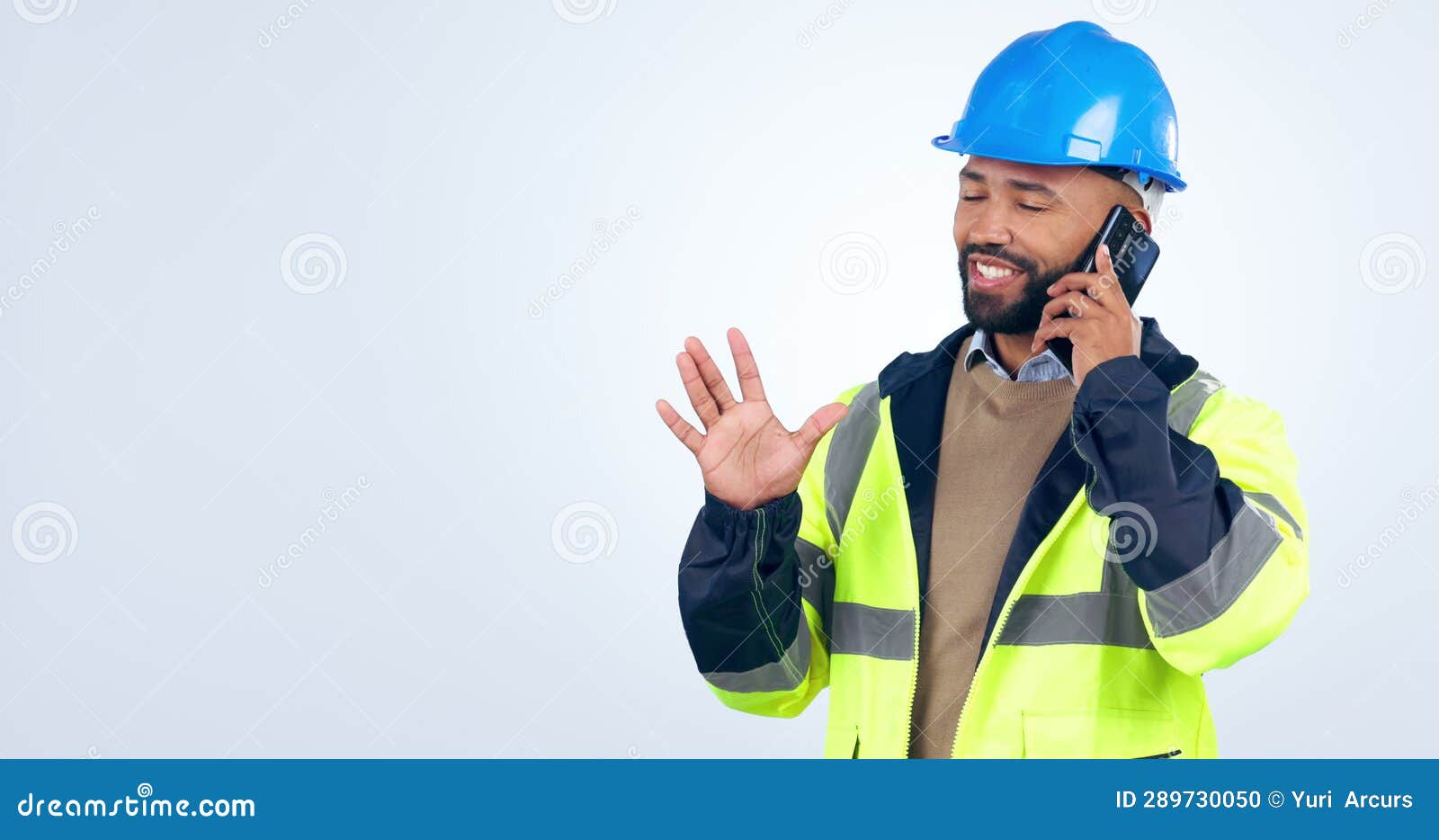 Engineering, Man and Phone Call of Construction Design Planning or ...