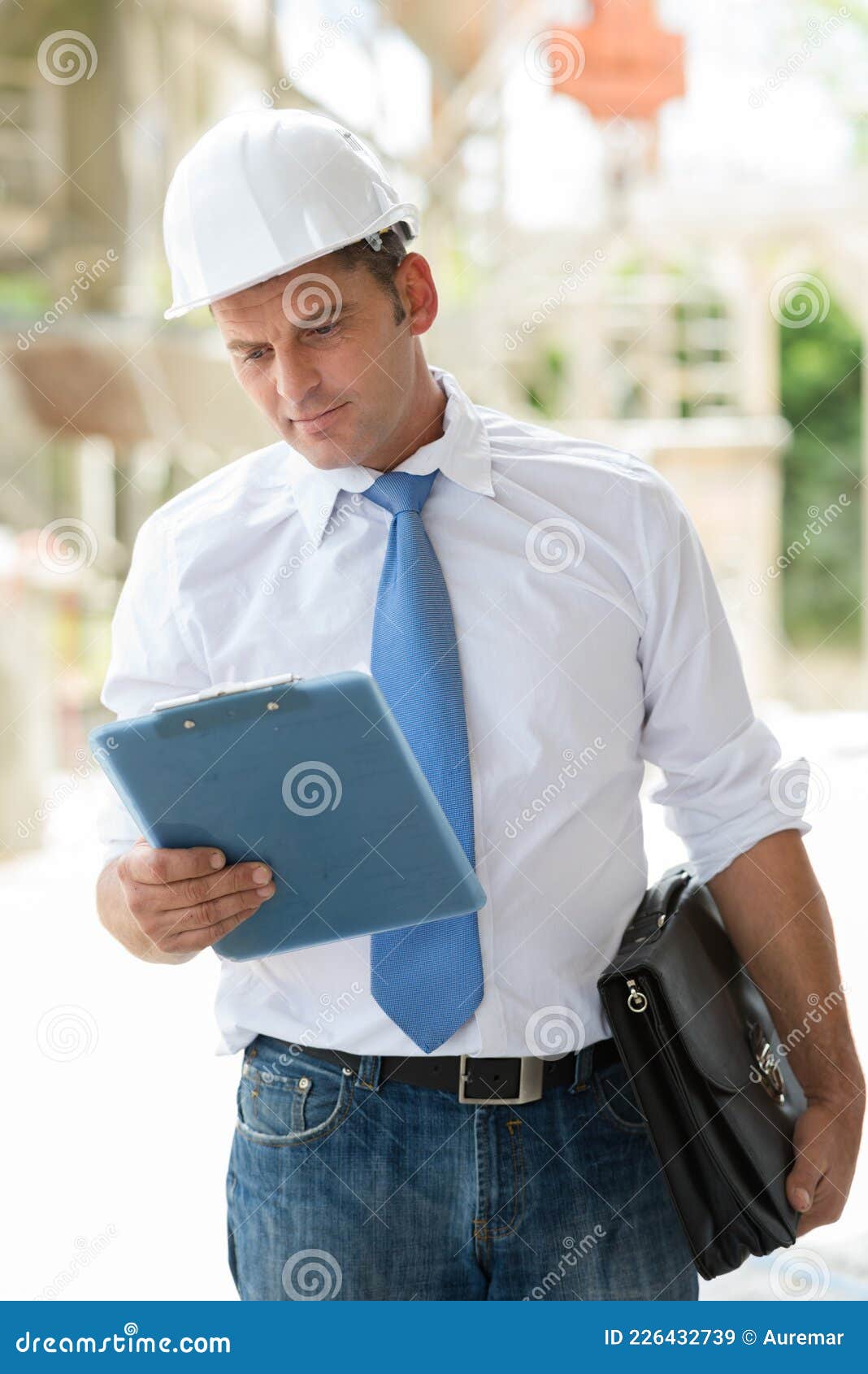 Engineering Man Standing with White Safety Helmet Stock Image - Image ...