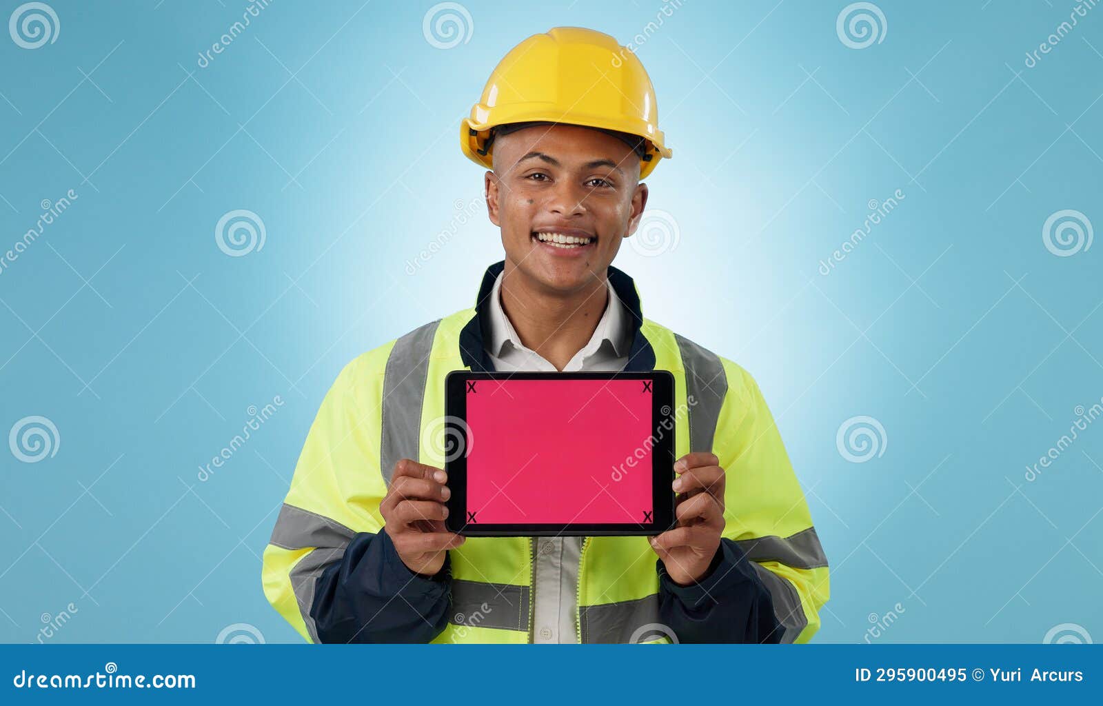 Engineering Man, Tablet Screen and Mockup for Industrial Presentation ...