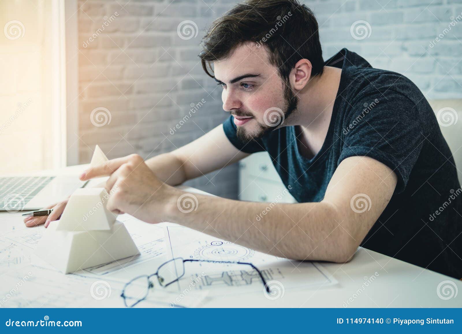 Engineering Man Testing Assembly of Pyramid Model 3D Printer Com Stock ...