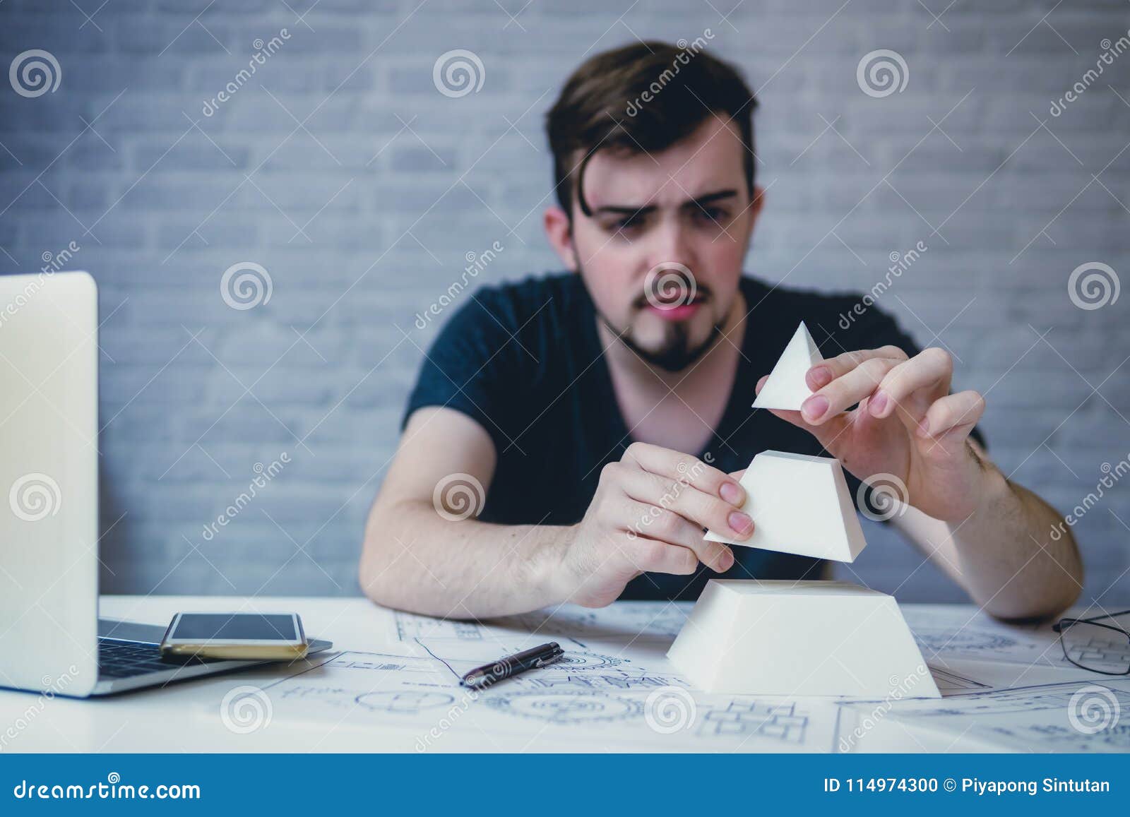 Engineering Man Testing Assembly of Pyramid Model 3D Printer Com Stock ...