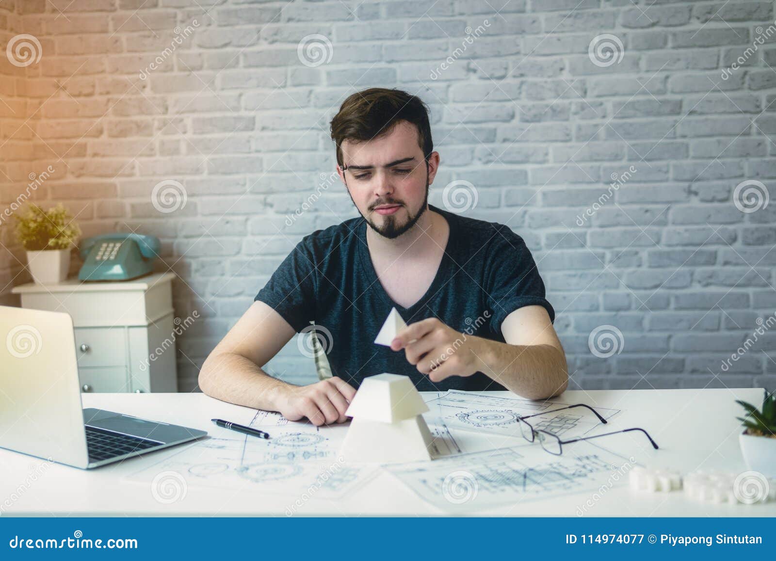 Engineering Man Testing Assembly of Pyramid Model 3D Printer Com Stock ...