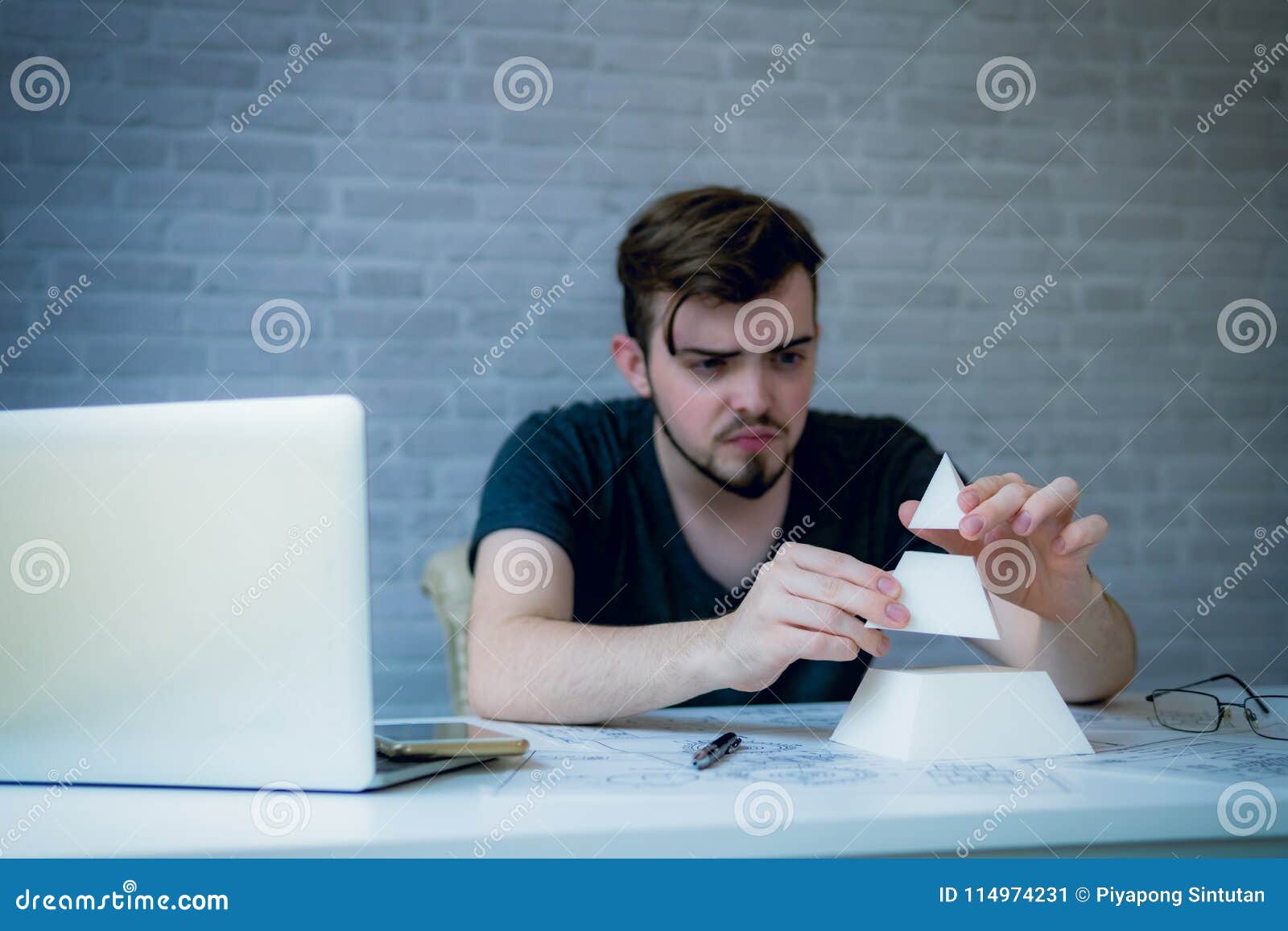 Engineering Man Testing Assembly of Pyramid Model 3D Printer Com Stock ...