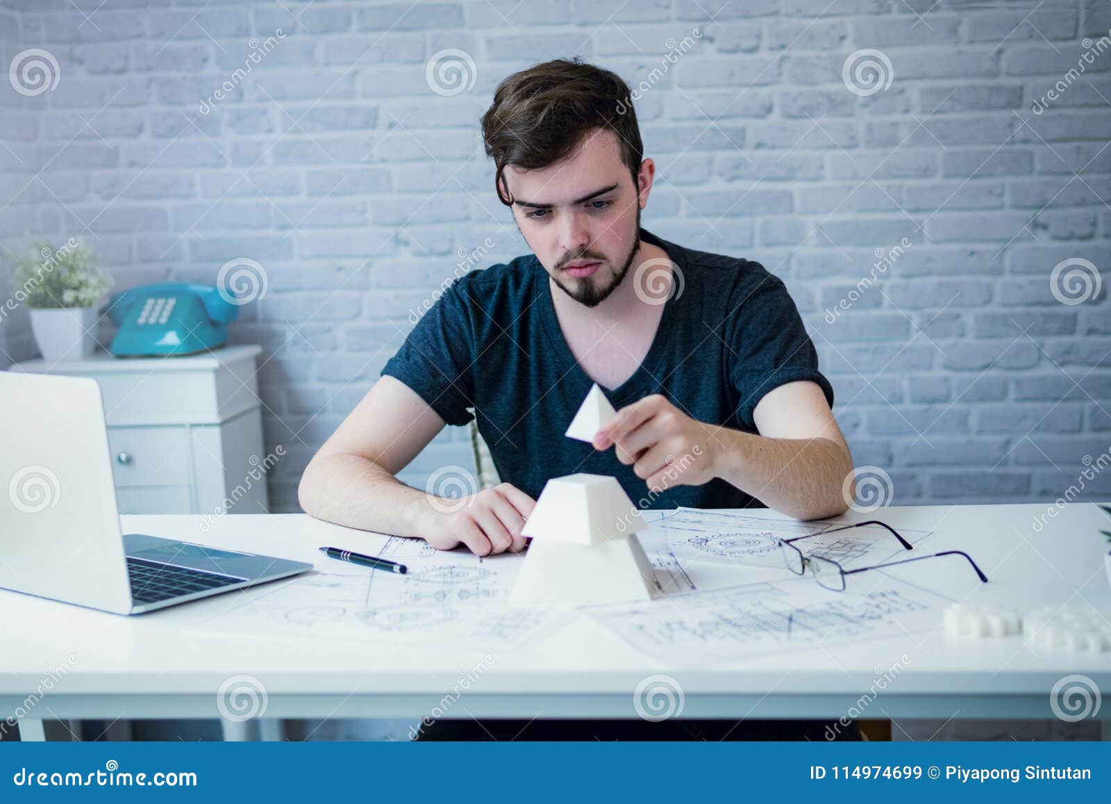 Engineering Man Testing Assembly of Pyramid Model 3D Printer Com Stock ...