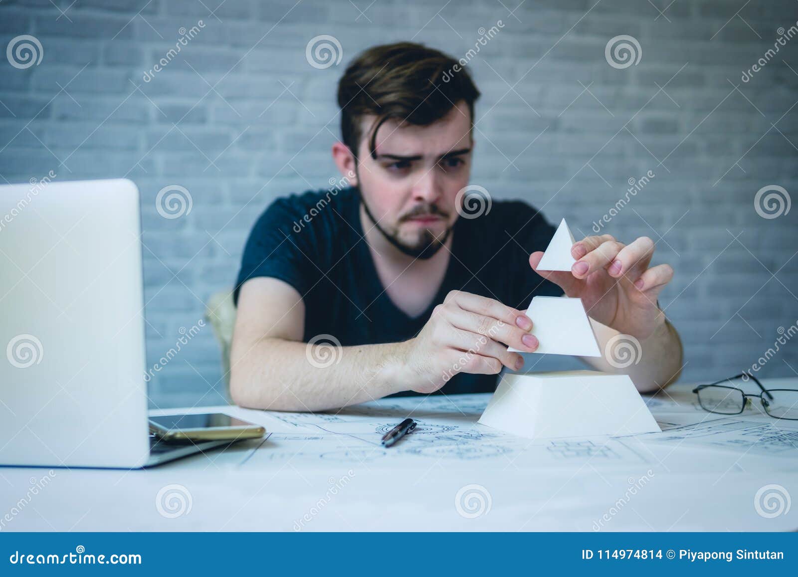 Engineering Man Testing Assembly of Pyramid Model 3D Printer Com Stock ...