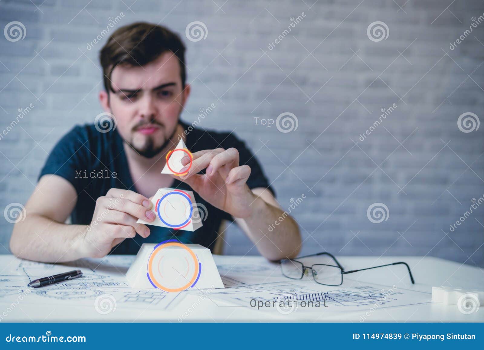 Engineering Man Testing Assembly of Pyramid Model 3D Printer Com Stock ...