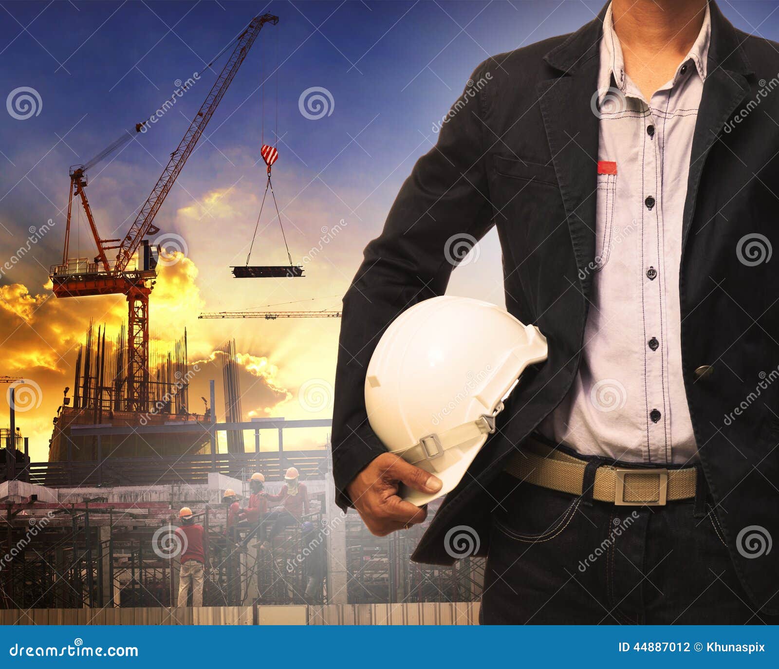 Engineering Man and White Safety Helmet Working in Construction Stock ...