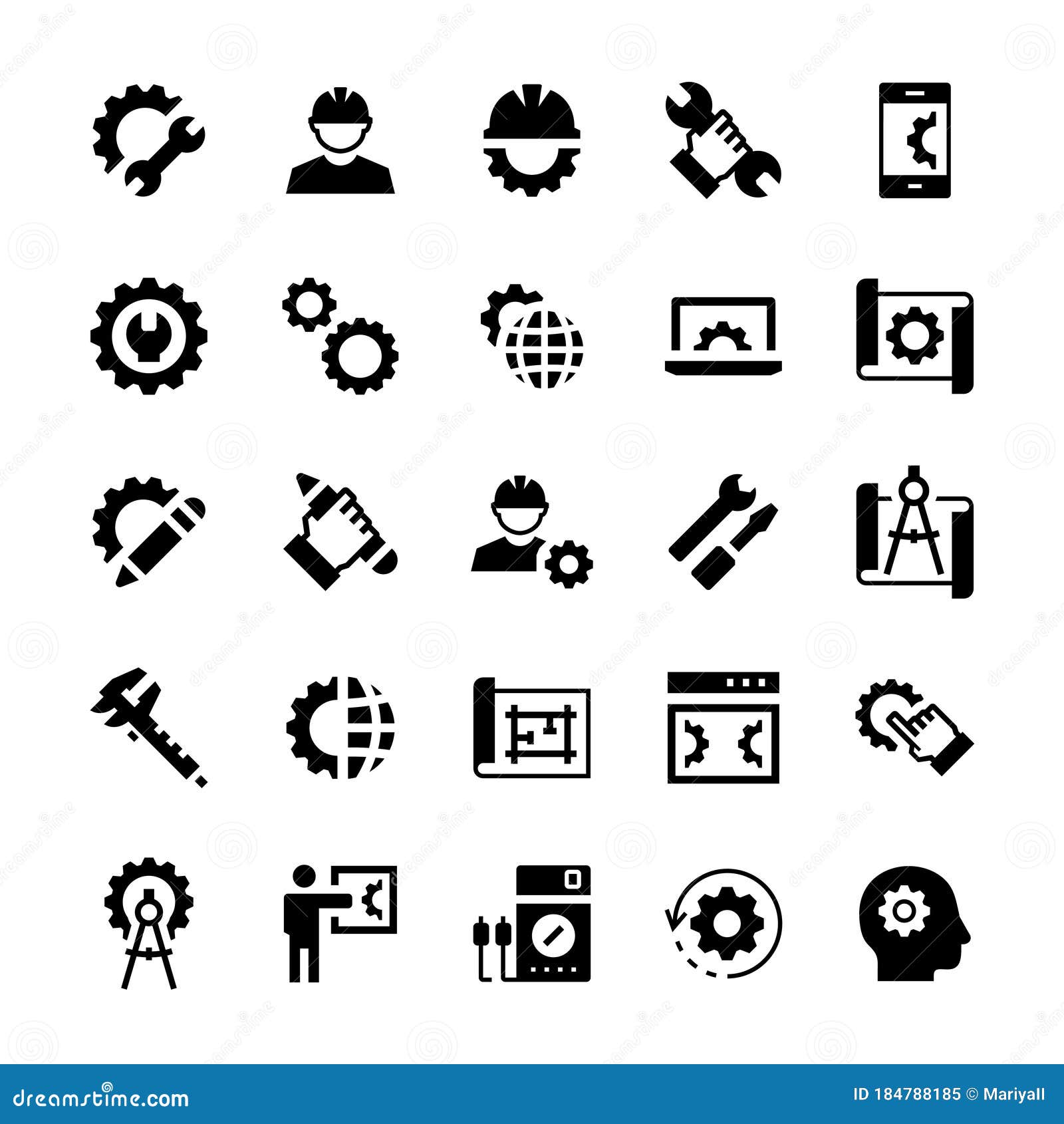 Engineering and Manufacturing Icon Set in Flat Style. Vector Symbols ...