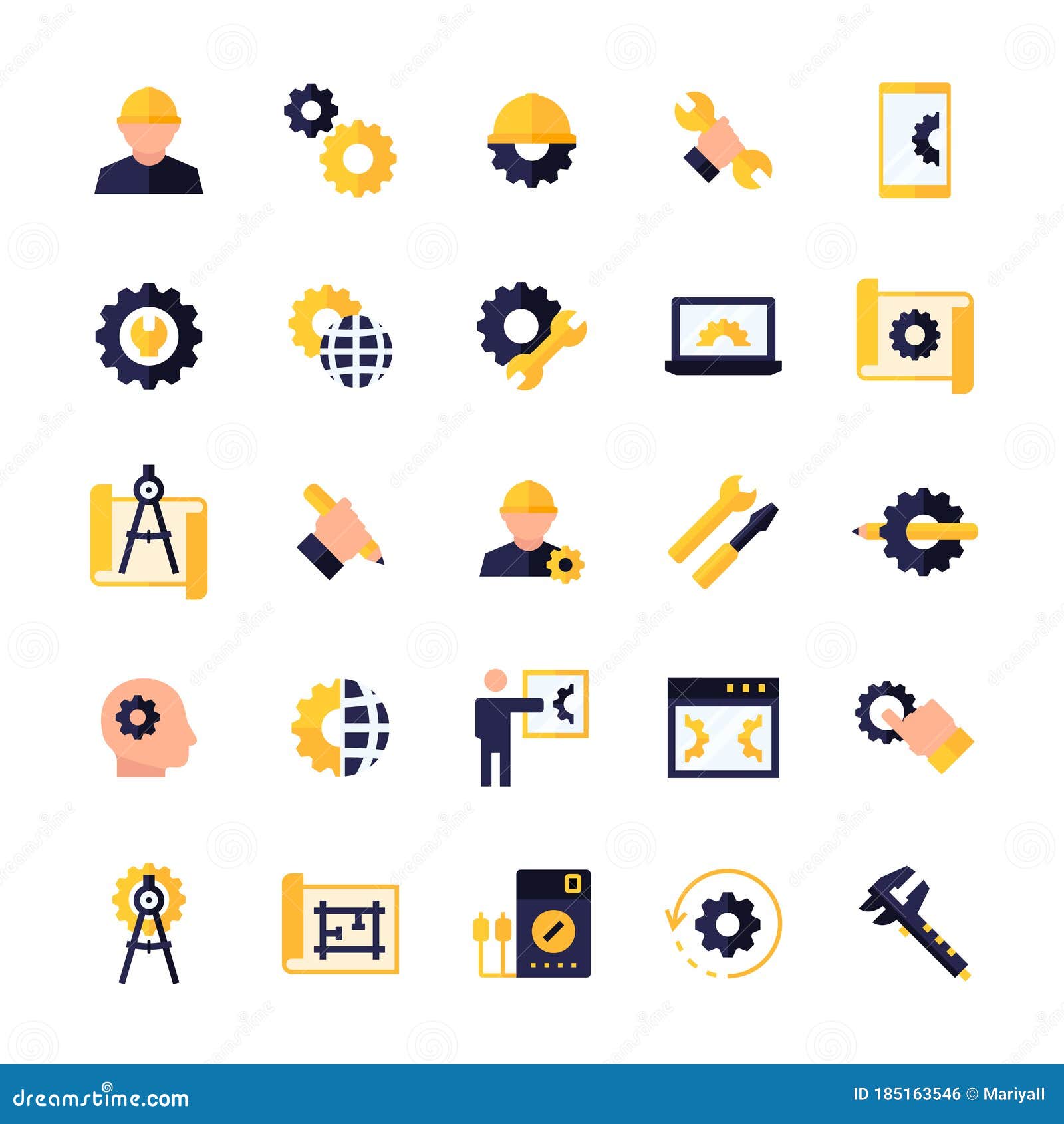 Engineering and Manufacturing Icon Set in Flat Style. Vector Symbols ...