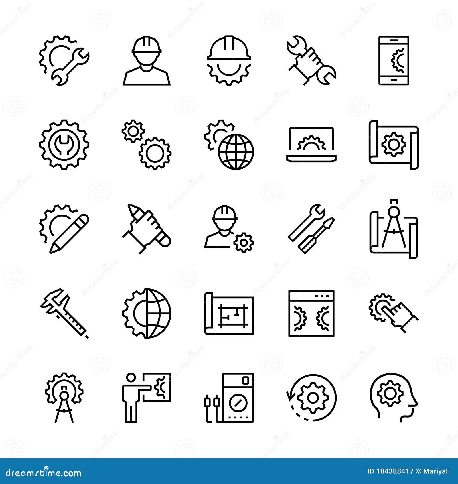 Manufacturing Icon. Gear And Wrench. Service Symbol. Flat Line ...