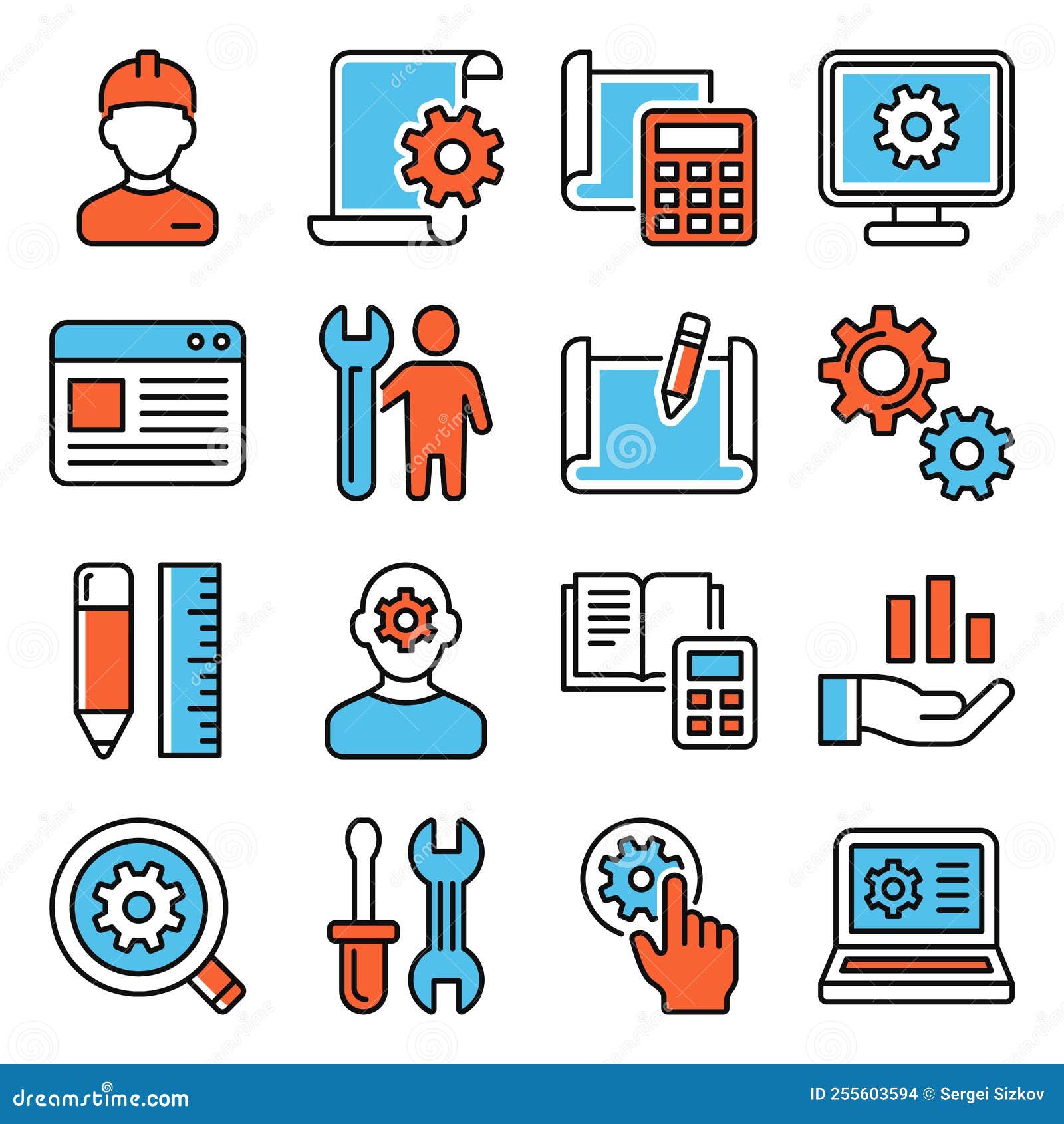 Engineering and Manufacturing Icons Set on White Background. Vector ...