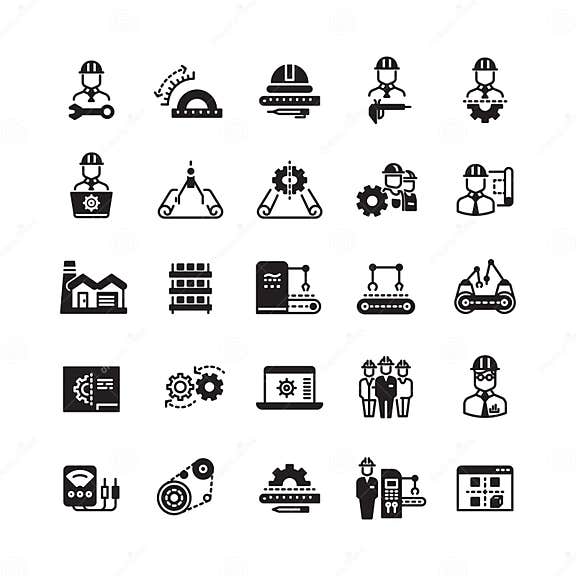 Engineering Manufacturing Industrial Vector Icon Set Stock Vector ...