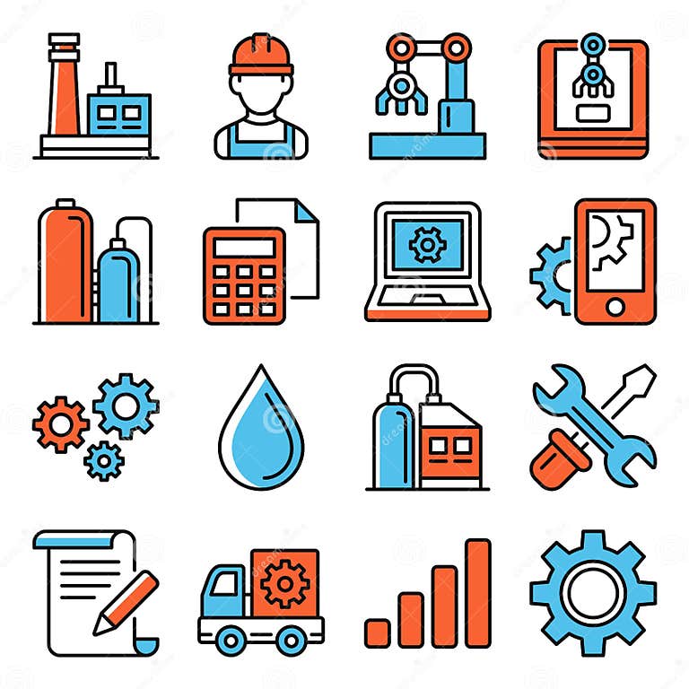 Engineering And Manufacturing Set On White Background Vector Stock