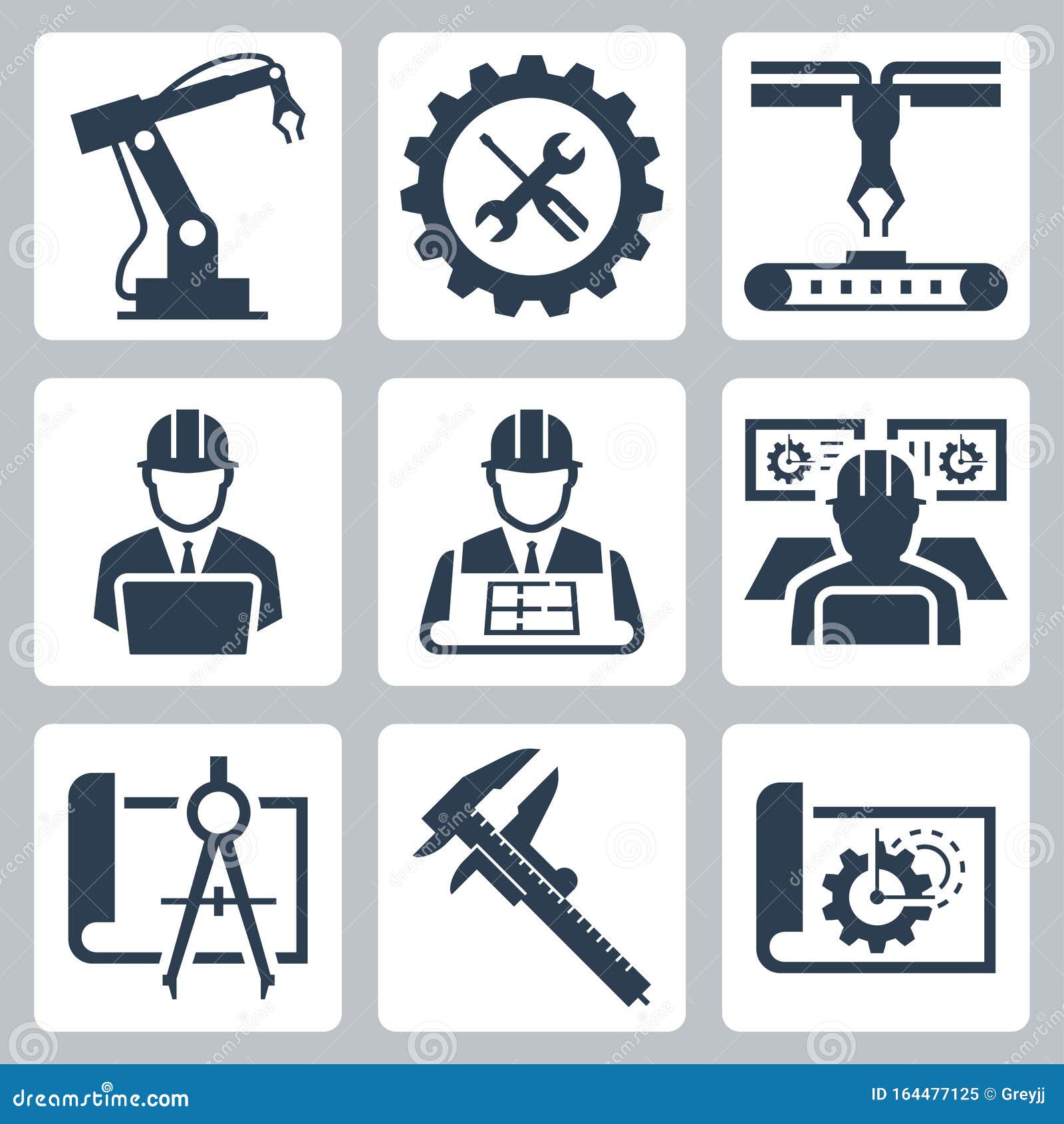 Engineering and Manufacturing Icons Stock Vector - Illustration of ...