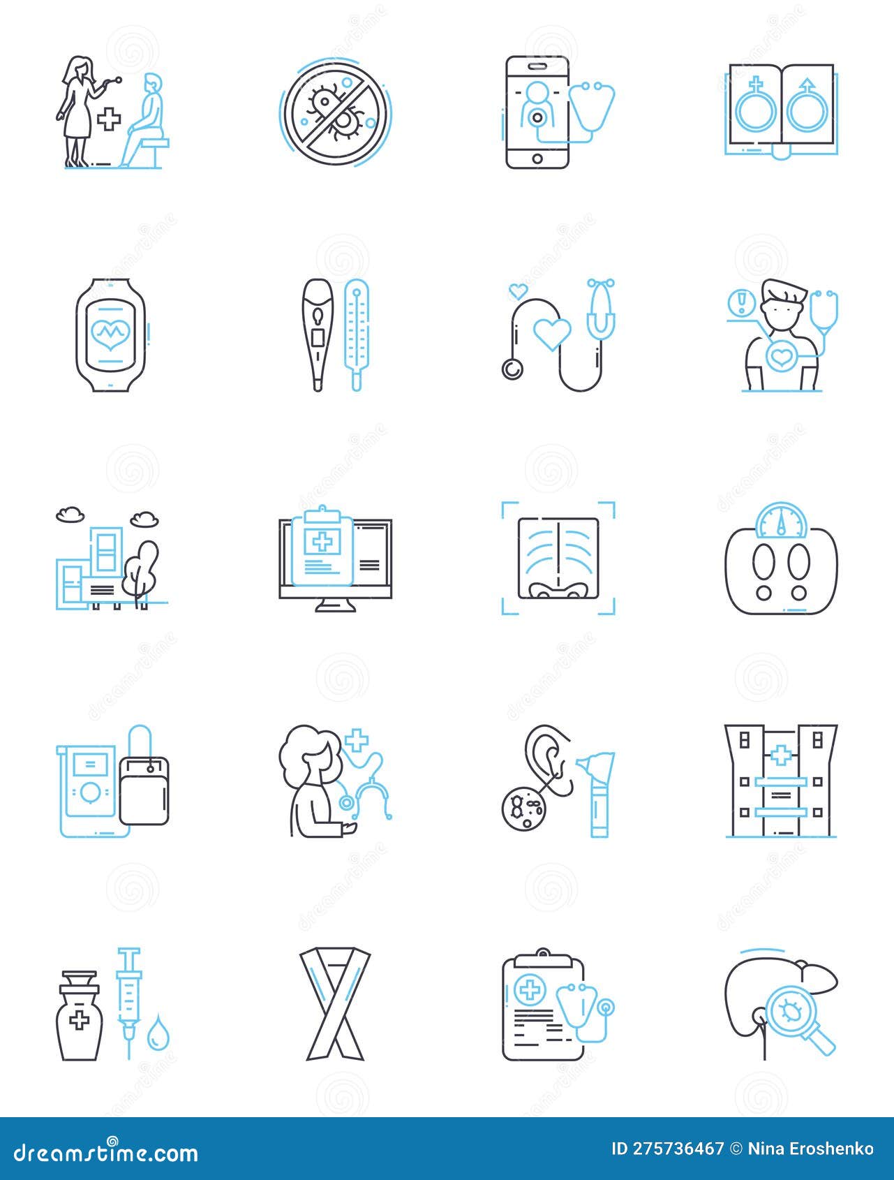 Engineering Medicine Linear Icons Set. Biomechanics, Nanotechnology ...