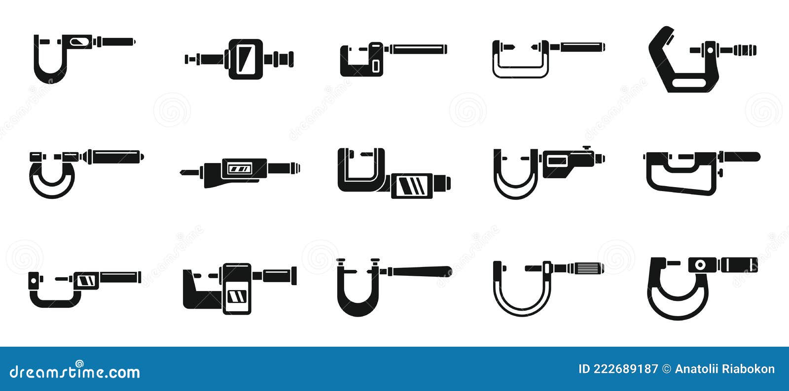 Engineering Micrometer Icons Set Simple Vector. Industrial Gauge Stock ...