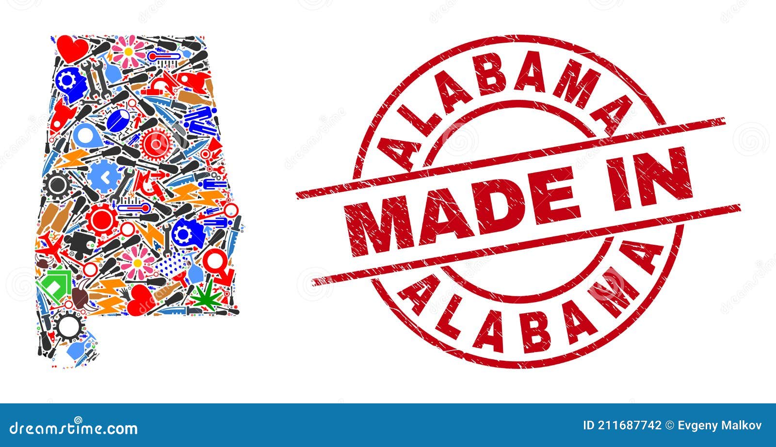 Component Collage Alabama State Map and Made in Grunge Rubber Stamp ...