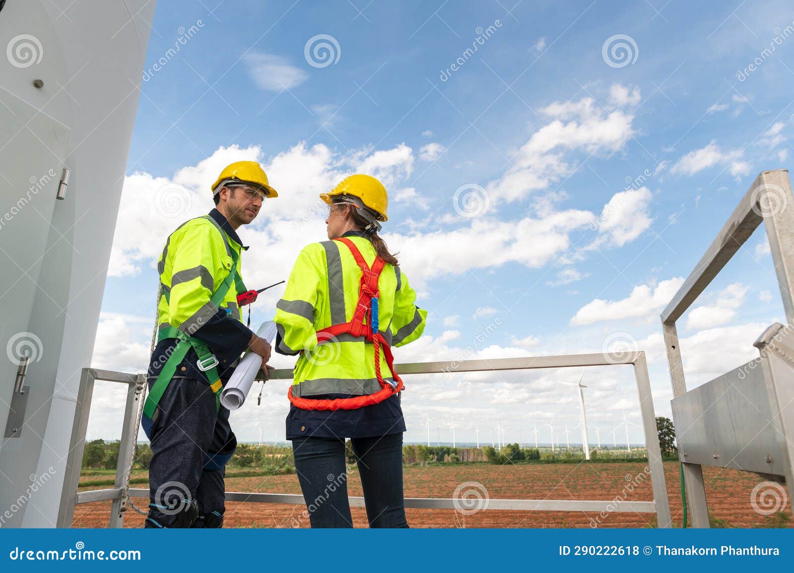 Engineering People are Meeting at Electrical Turbines Field ...
