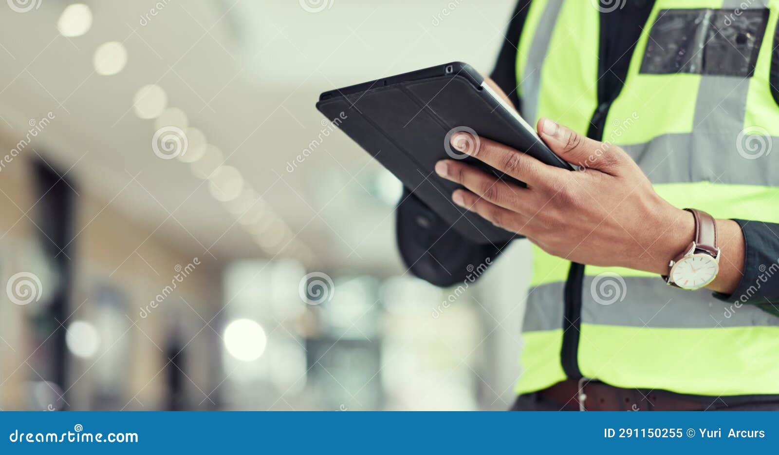 Engineering Person, Hands and Tablet for Construction Planning, Project Management and Blueprint ...